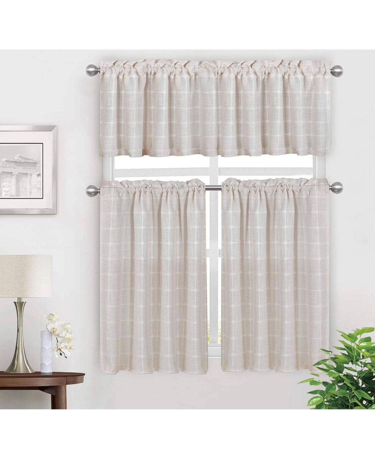 Click here for Kate Aurora 3 Piece Claire Embroidered Cafe Rod Po... prices