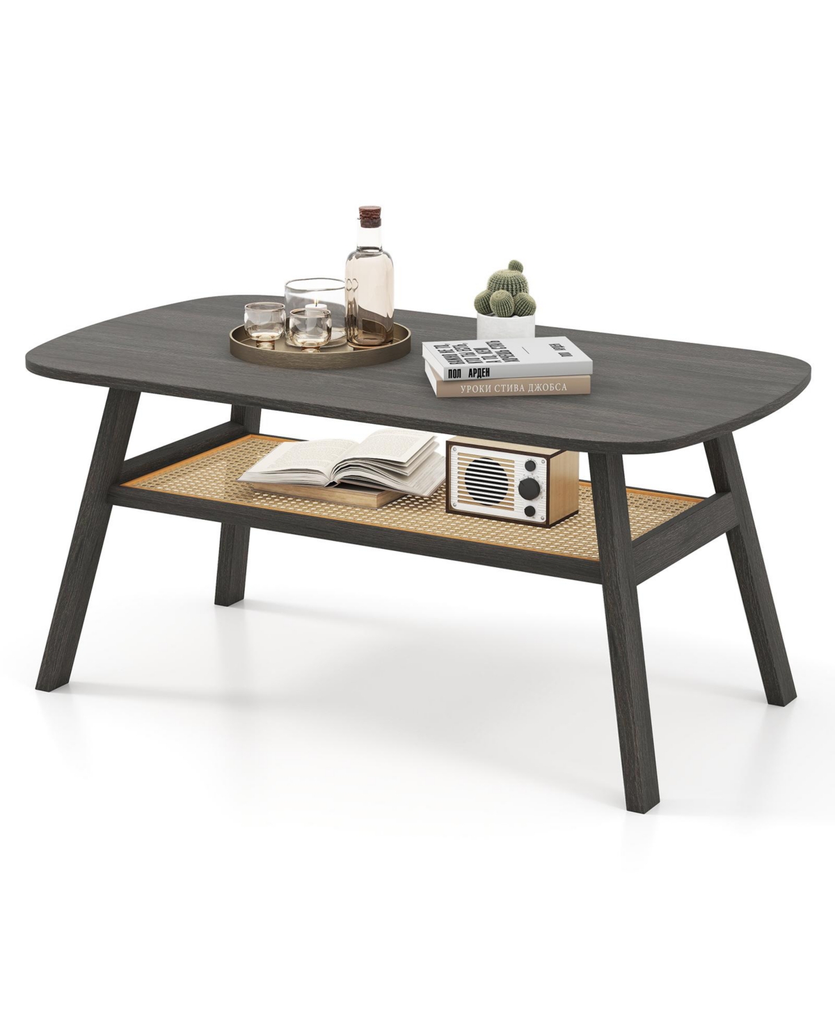Click here for Gymax 2-Tier Coffee Table w/ Rattan Storage Shelf... prices