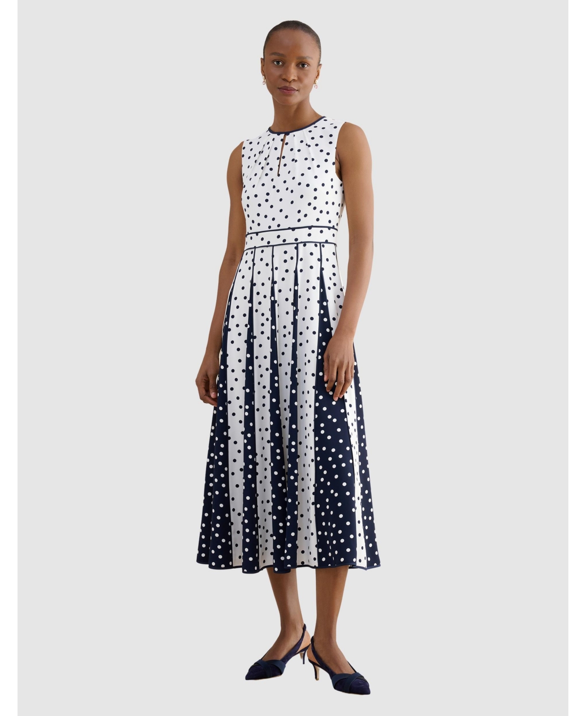 Click here for Hobbs London Womens Angelica Pleated Fit-Flare Mid... prices