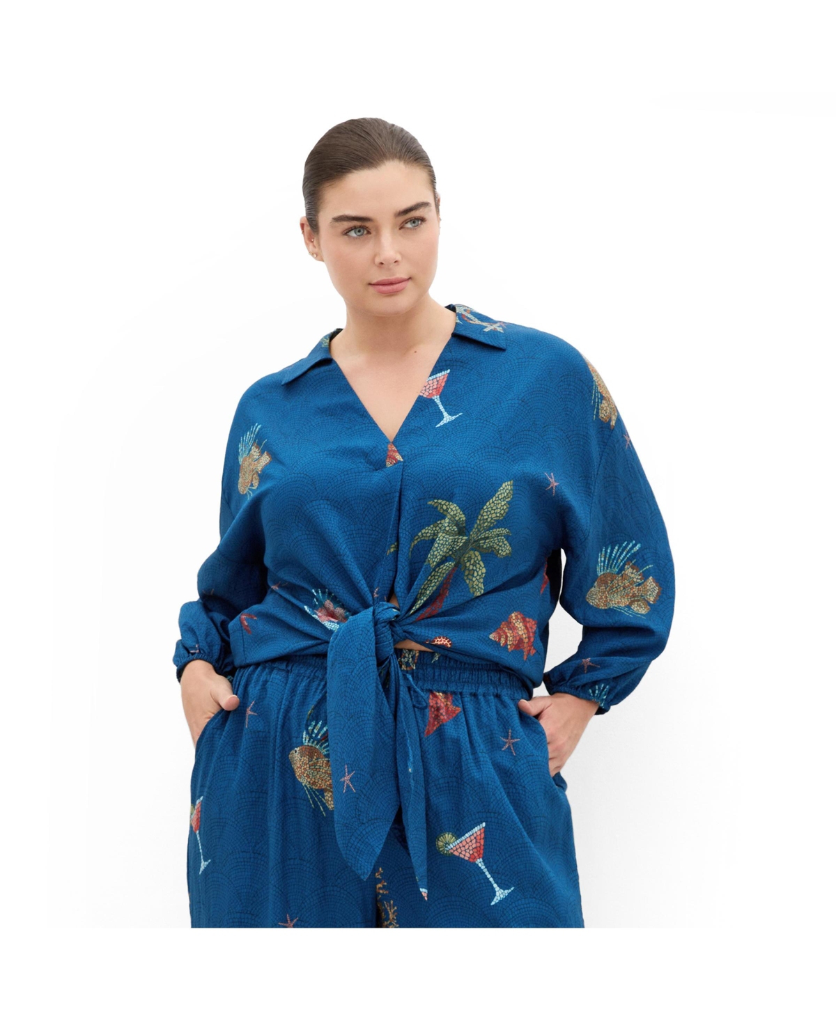 Click here for City Chic Womens Plus Size Tia Sea Print Shirt - N... prices
