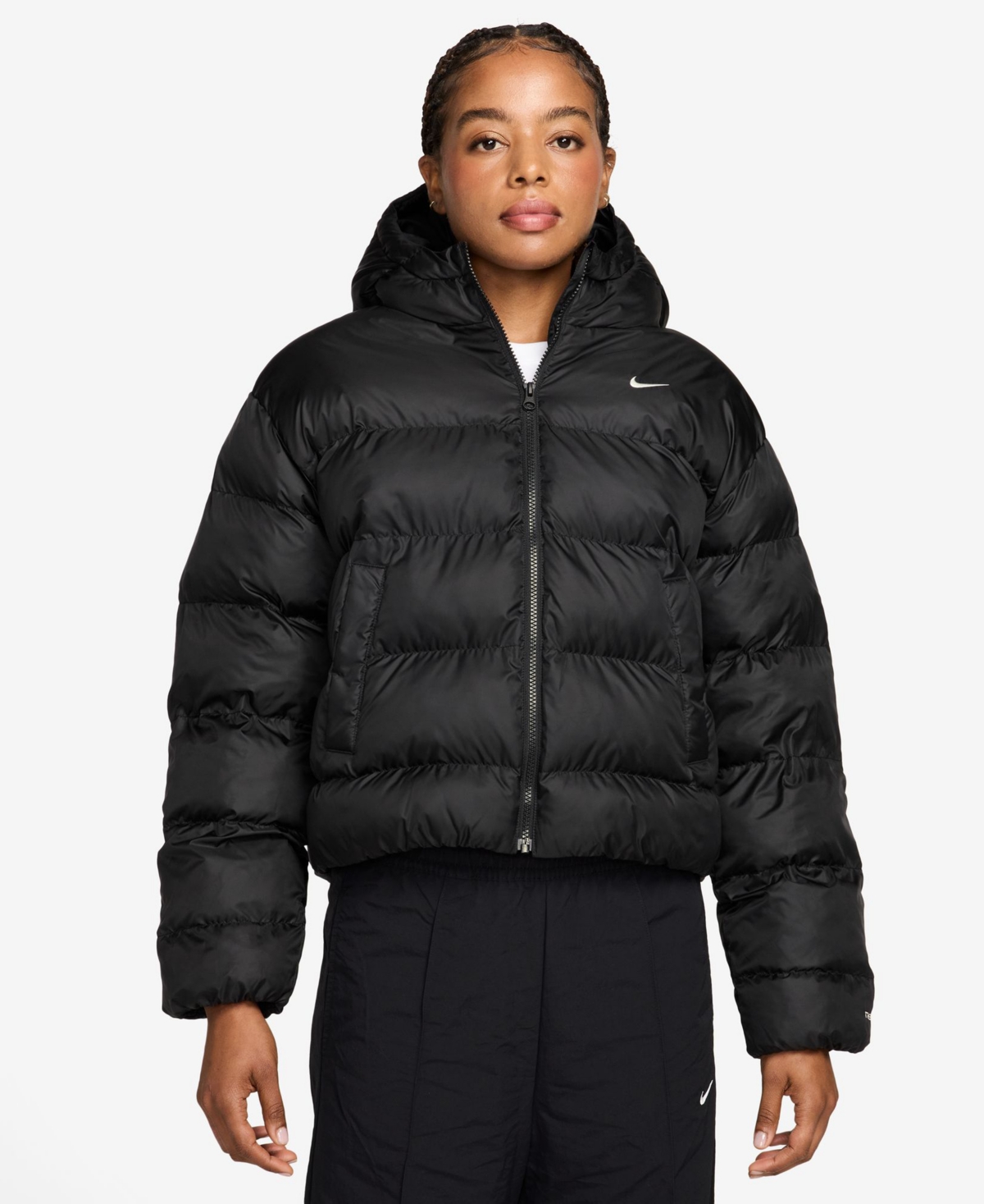 Click here for Nike Womens Hooded Therma-fit Puffer Jacket - Blac... prices