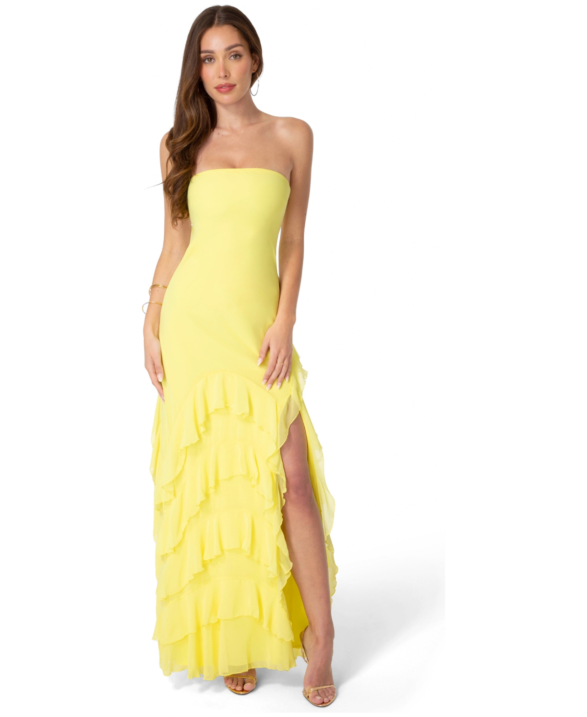 Click here for Bebe Womens Strapless Cascade Ruffle Chiffon Maxi... prices