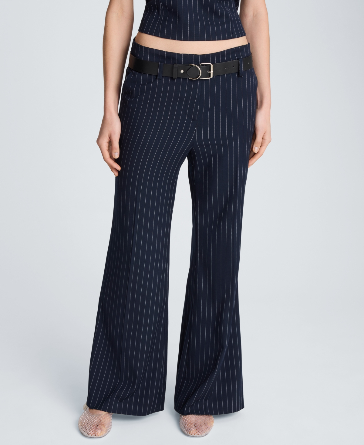 Click here for Kenneth Cole Womens Pinstripe Belted Flare Pants -... prices