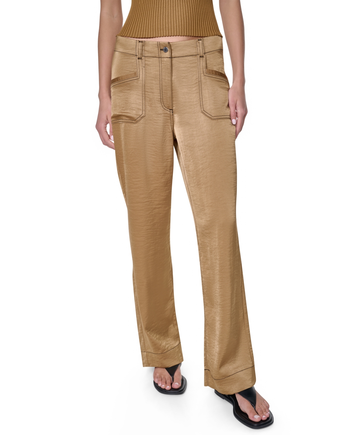 Click here for Dkny Womens Straight-Leg Top Stitch Pants - Dune prices