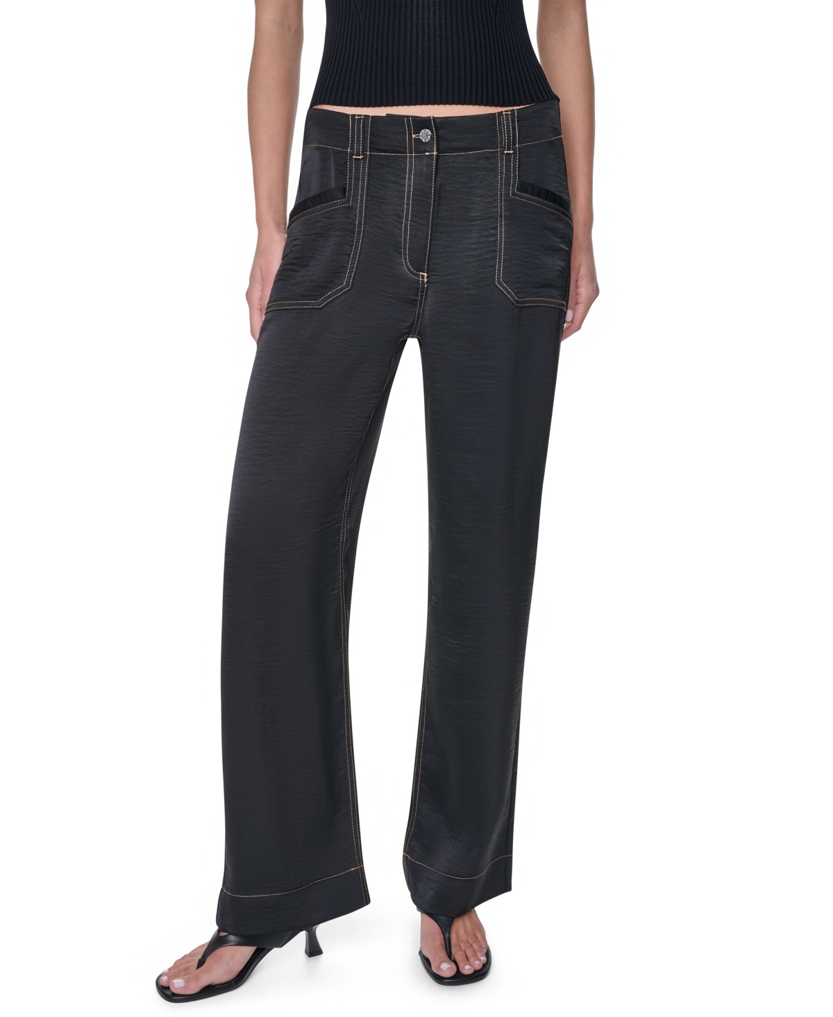 Click here for Dkny Womens Straight-Leg Top Stitch Pants - Black prices