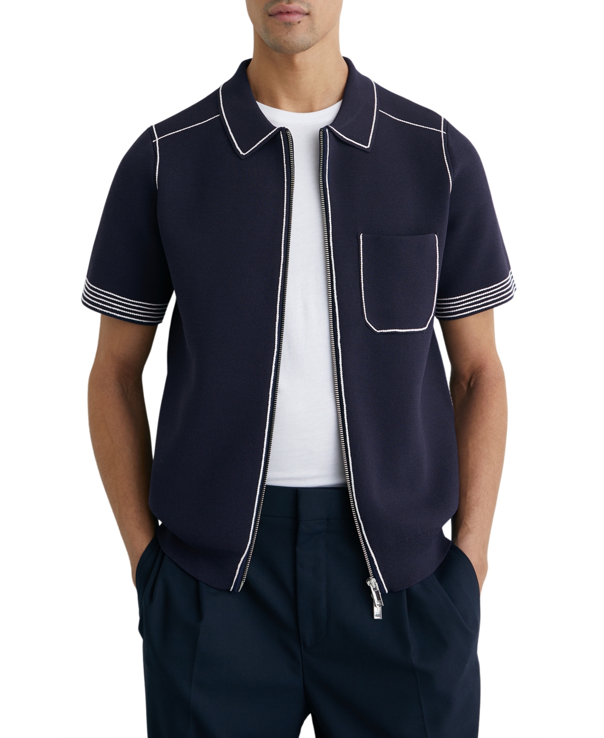 Click here for Reiss Mens Blake Stitch-Detail Zip-Through Knit Sh... prices