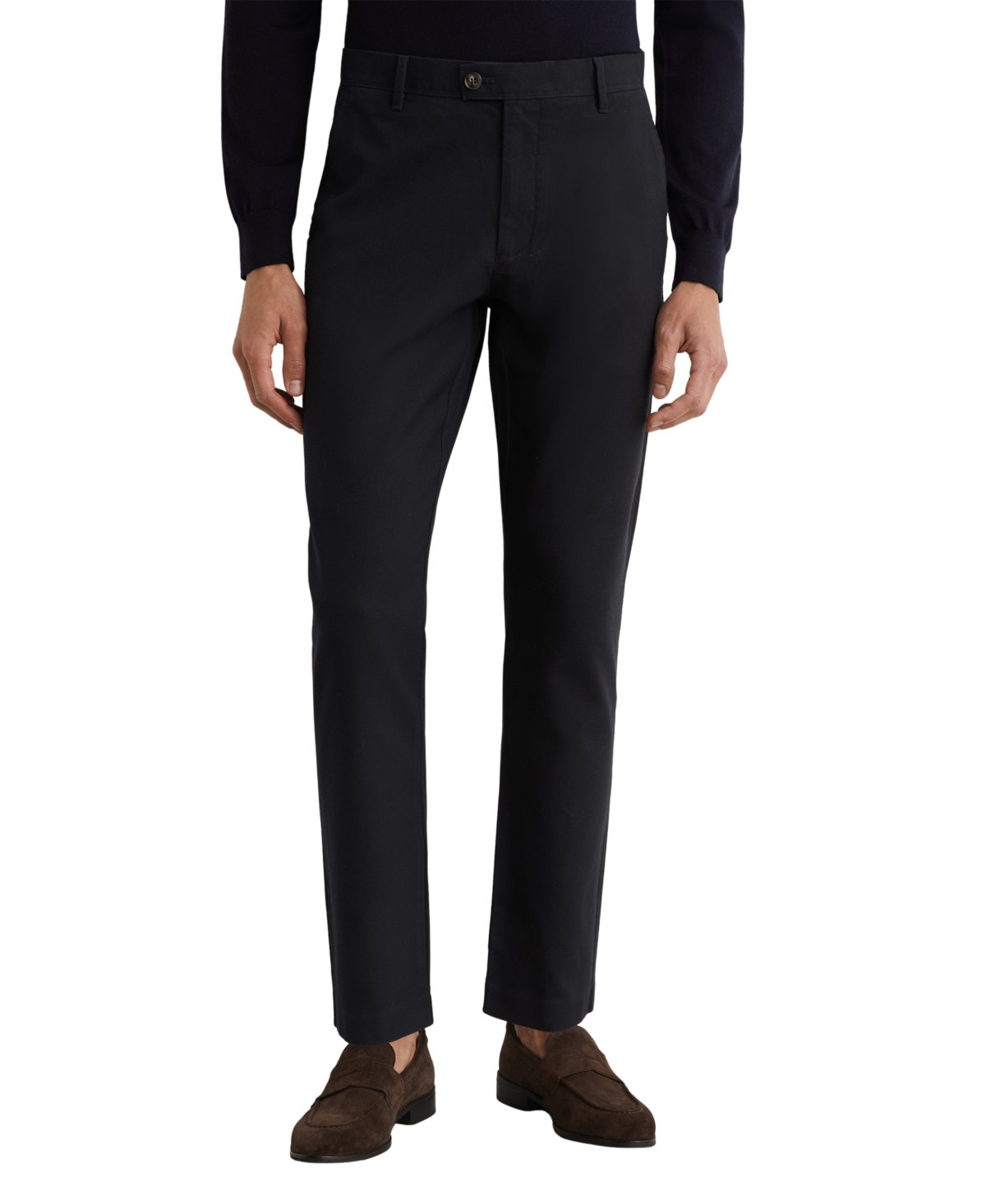 Click here for Reiss Mens Dobby Cotton pique Chino Pants - Navy prices