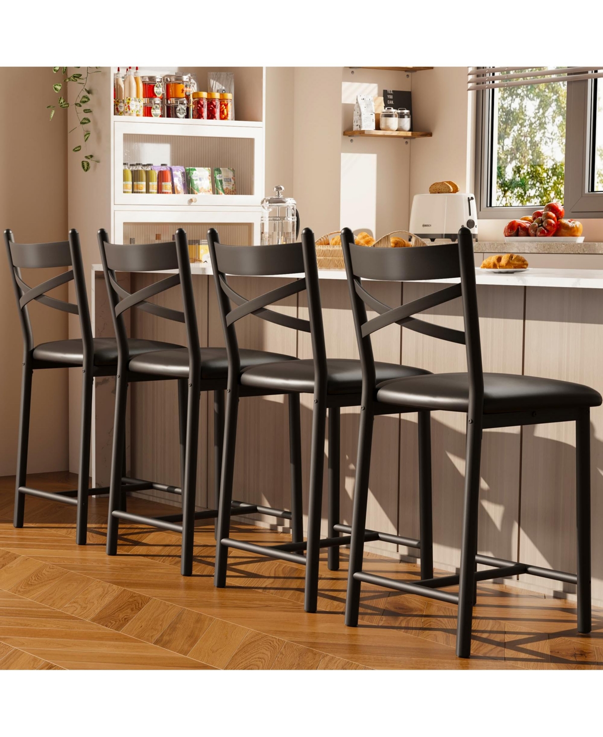 Click here for homfan Set of 4 Counter Height Bar Stools - 26 Bla... prices