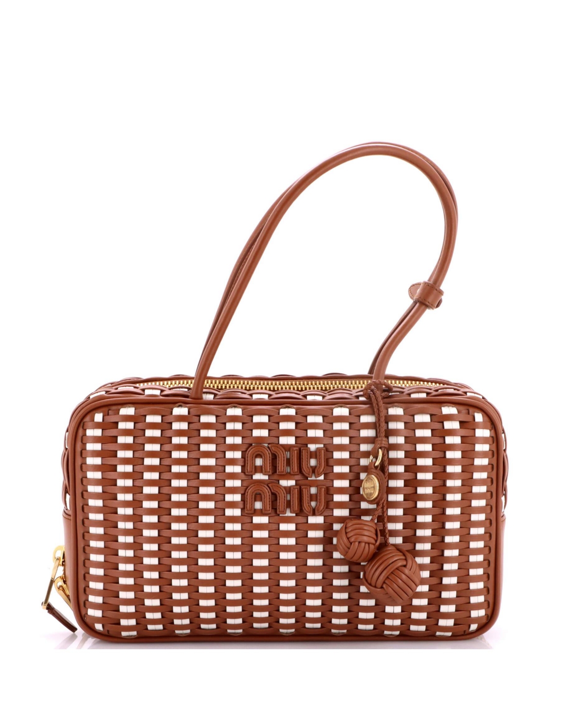 Click here for Pre-Owned Miu Miu Large Beau Top Handle Bag Woven... prices