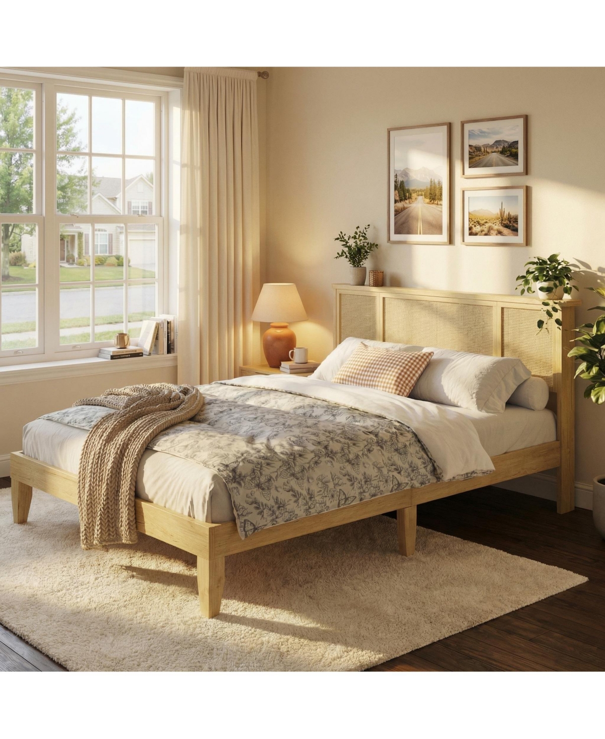 Click here for homfan Rattan Bed with Headboard  Bed Frame with L... prices