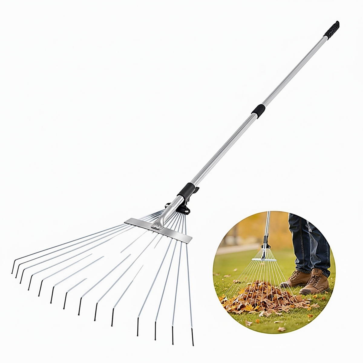 Click here for Sugift Leaf Rake 15 Metal Tines Adjustable Garden... prices