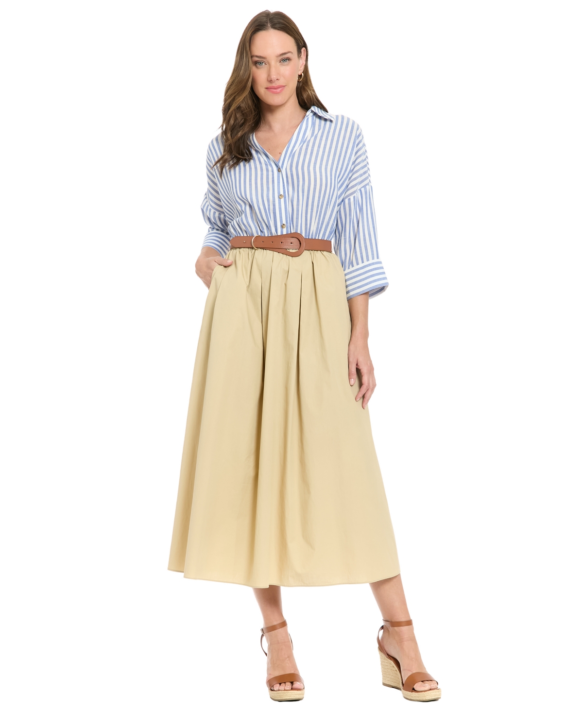 Click here for London Times Womens Belted Collared Midi Dress - K... prices