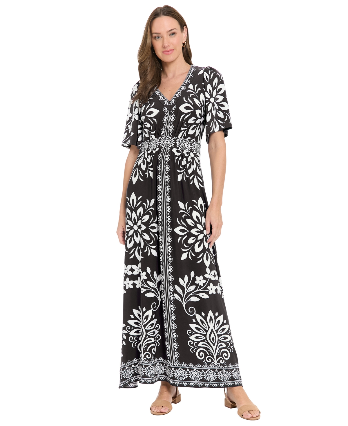 Click here for London Times Womens V-Neck Maxi Dress - Black/Whit... prices