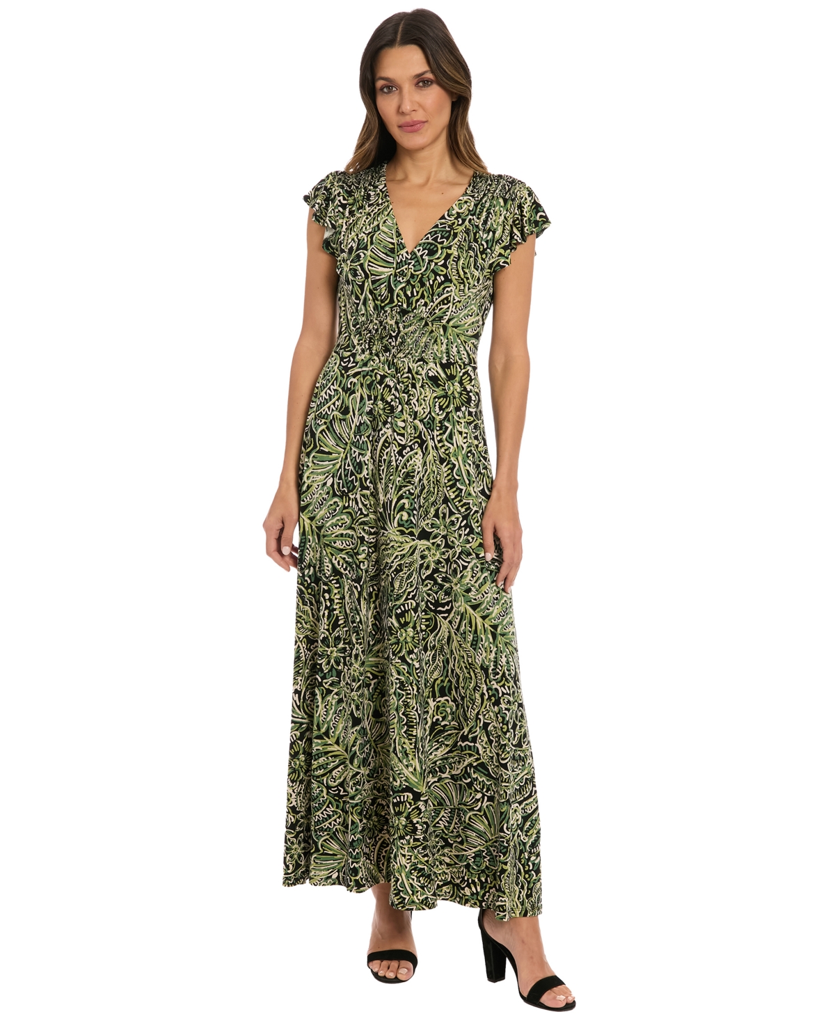 Click here for London Times Womens V-Neck Maxi Dress - Black/Jung... prices