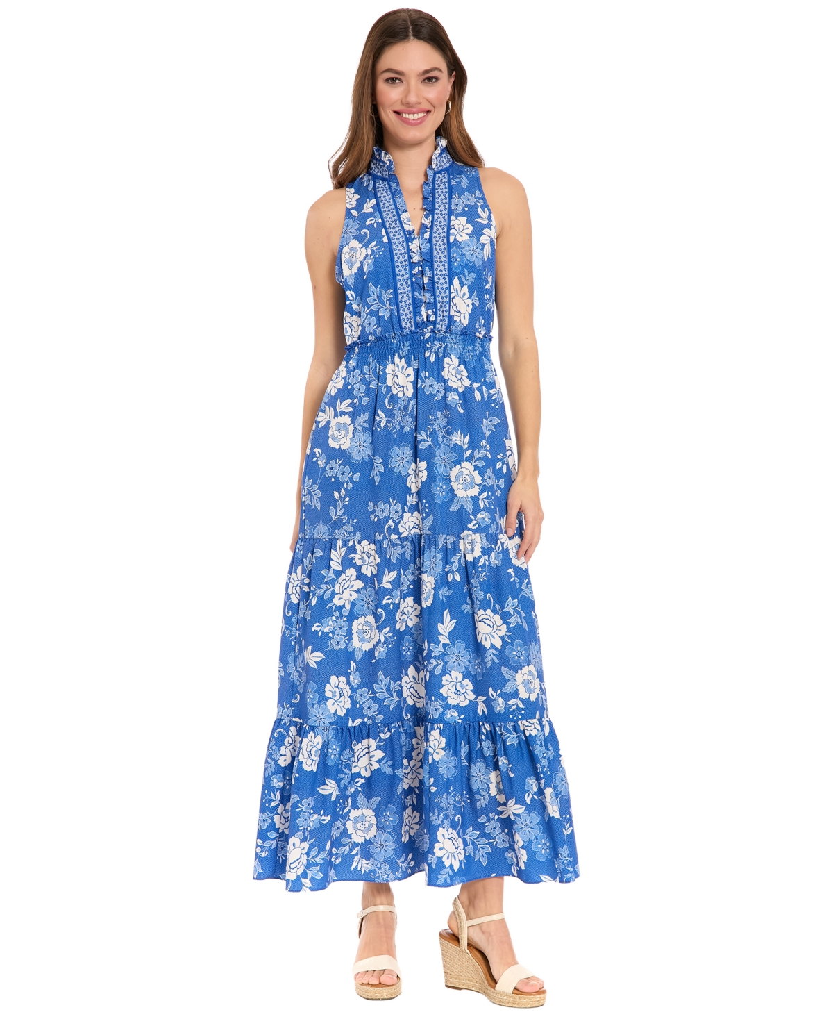 Click here for London Times Womens V-Neck Maxi Dress - Blue/White prices