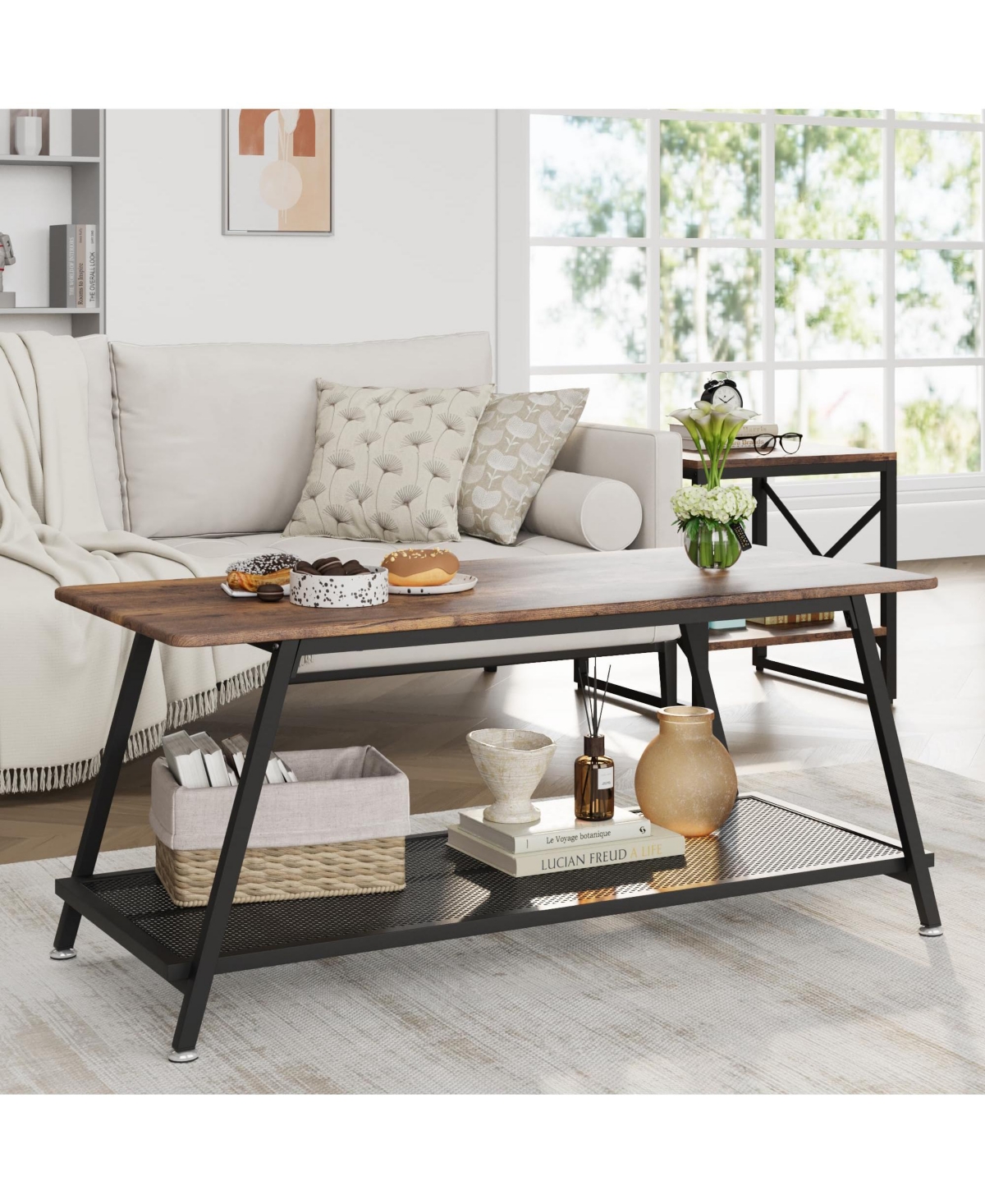 Click here for homfan Coffee Table  2-Tier Center Table with Wood... prices