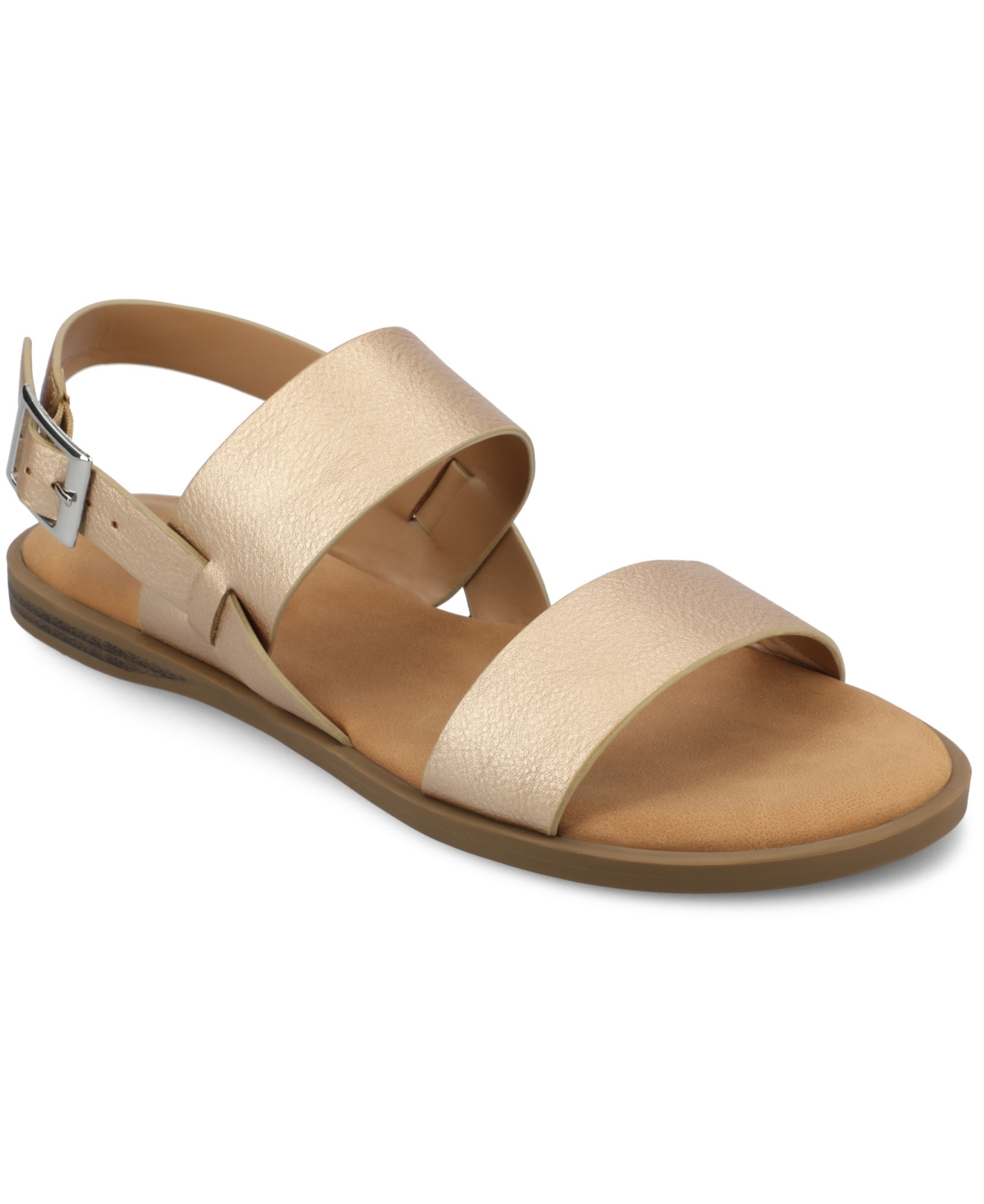 Journee Collection Womens Lavine Double Strap Flat Sandals - Champagne