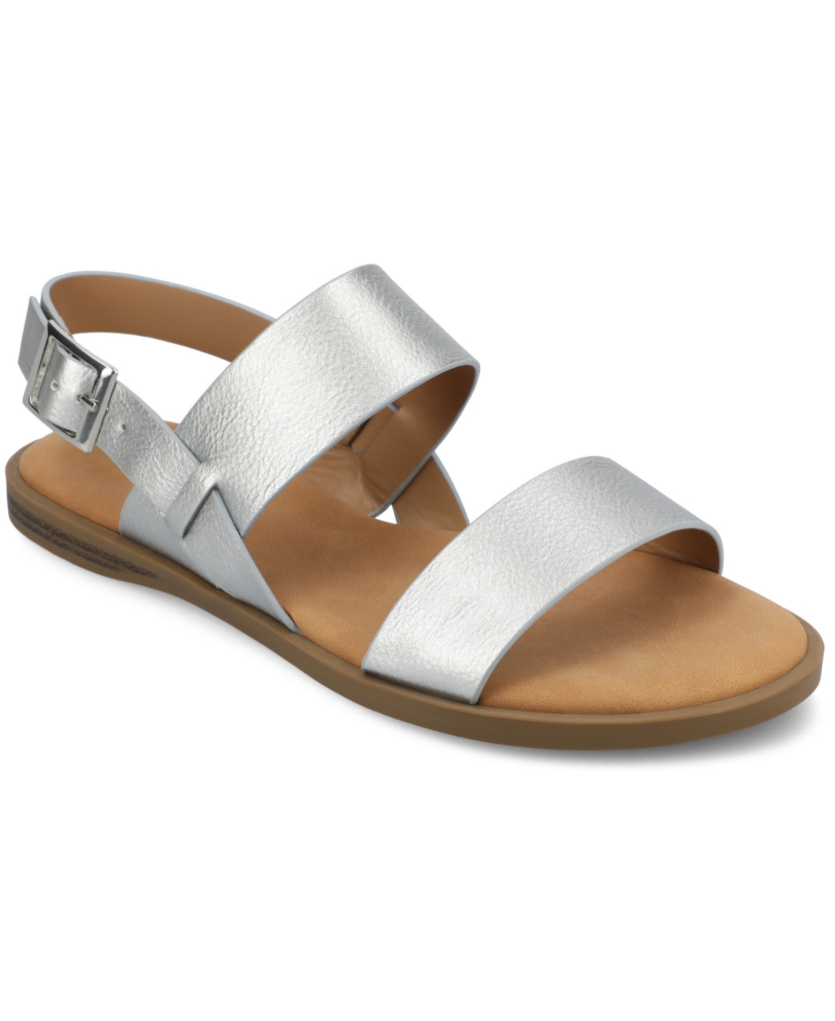 Journee Collection Womens Lavine Double Strap Flat Sandals - Silver