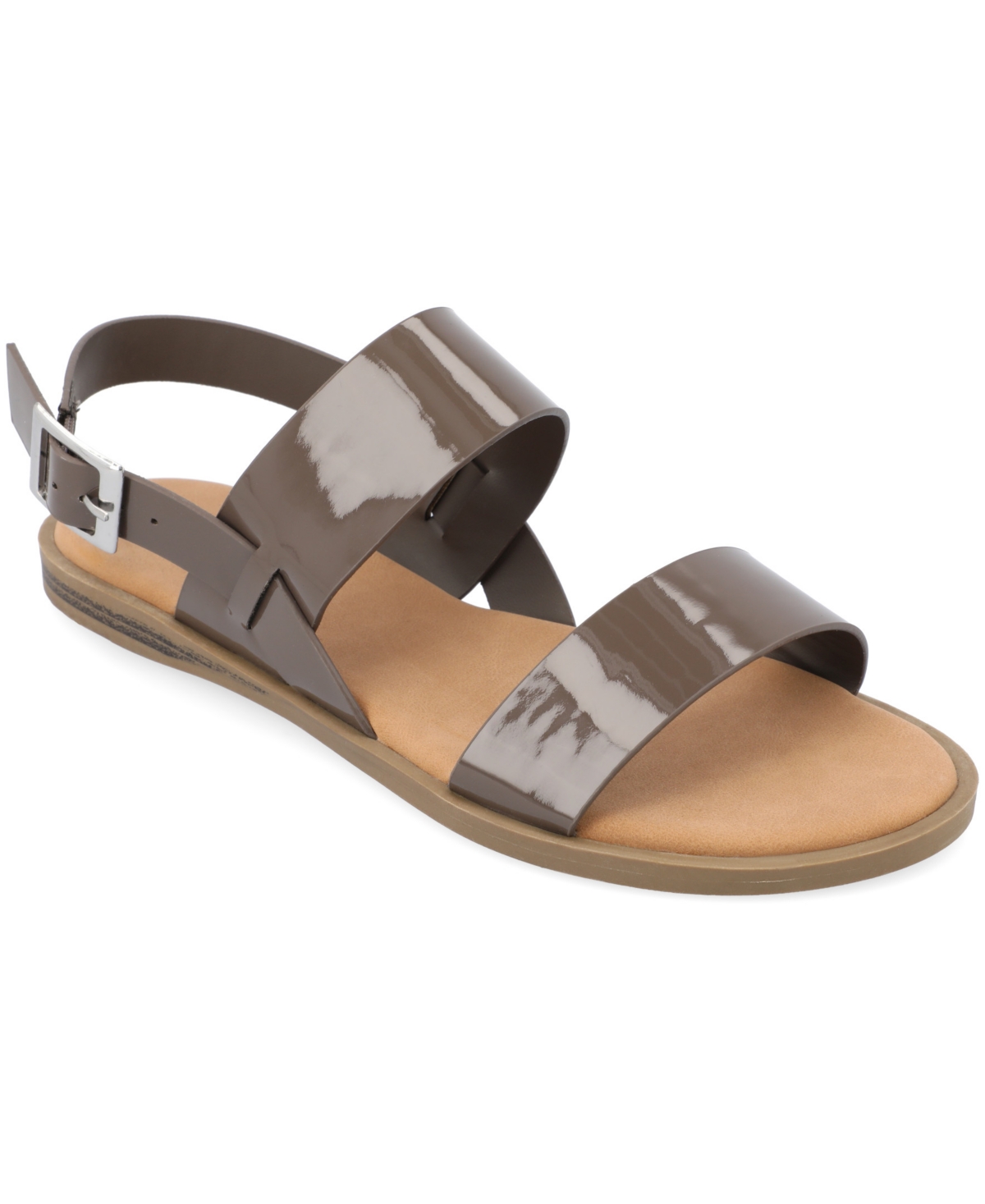 Journee Collection Womens Lavine Double Strap Flat Sandals - Taupe Patent