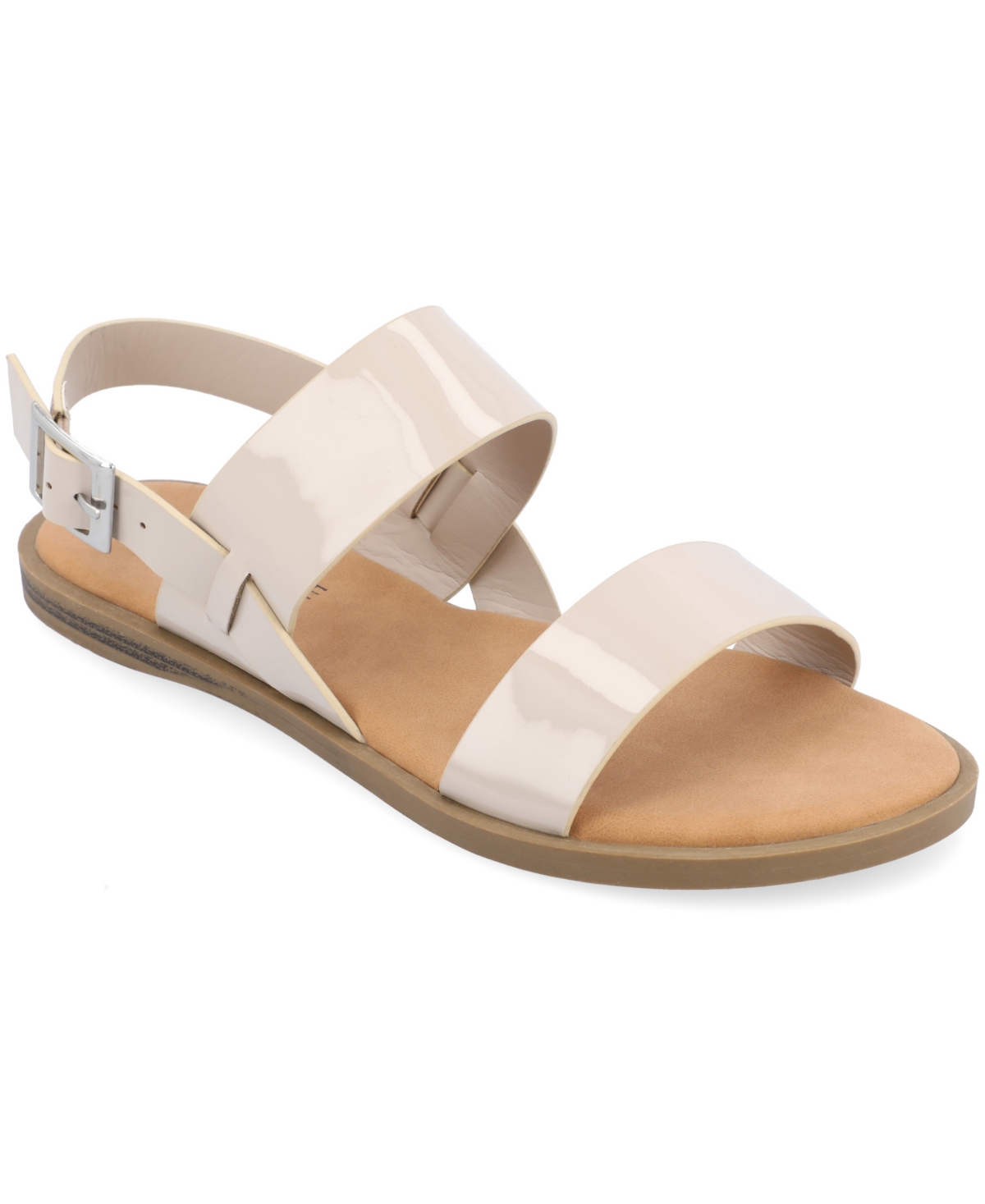 Journee Collection Womens Lavine Double Strap Flat Sandals - Beige Patent