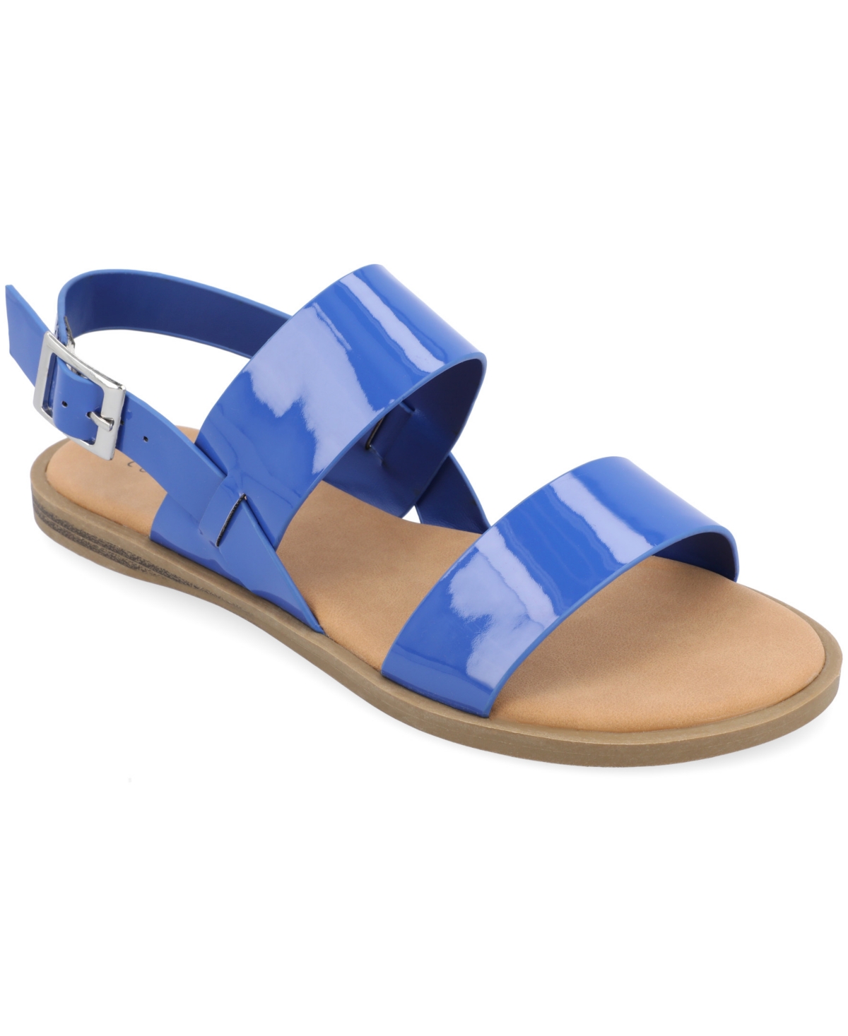 Journee Collection Womens Lavine Double Strap Flat Sandals - Navy