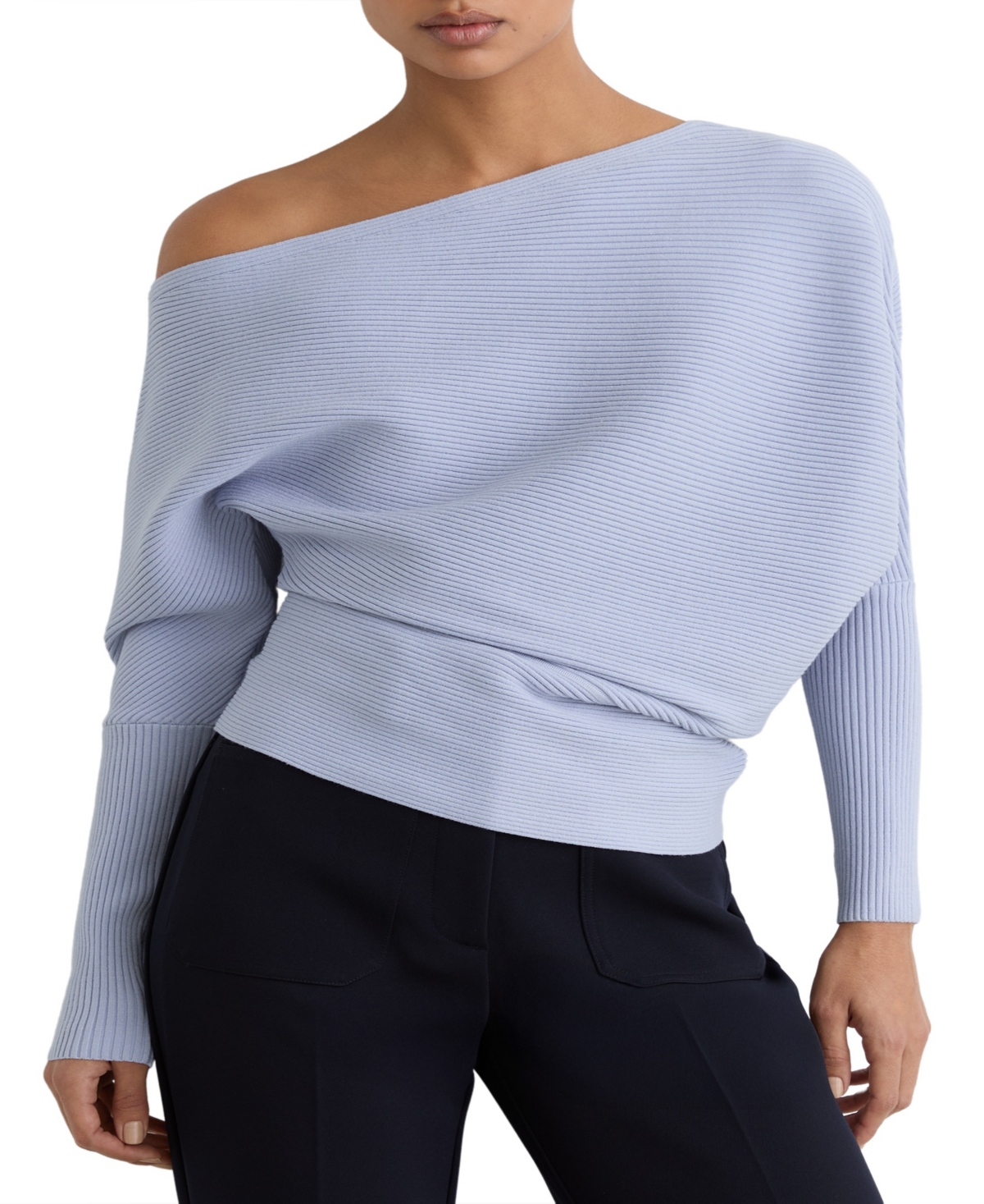 Click here for Reiss Womens Asymmetric Draped Knitted Jumper Swea... prices