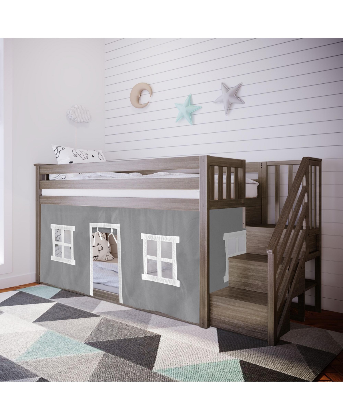 Click here for Max & Lily Twin Low Bunk Bed with Staircase and Cu... prices