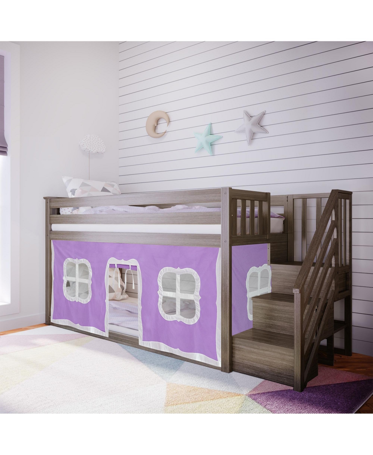 Click here for Max & Lily Twin Low Bunk Bed with Staircase and Cu... prices