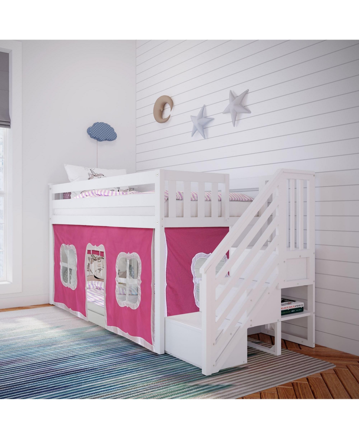 Click here for Max & Lily Twin Low Bunk Bed with Staircase and Cu... prices