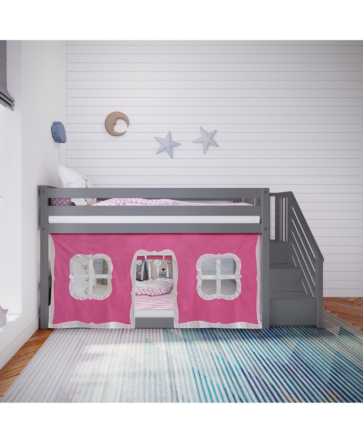 Click here for Max & Lily Twin Low Bunk Bed with Staircase and Cu... prices