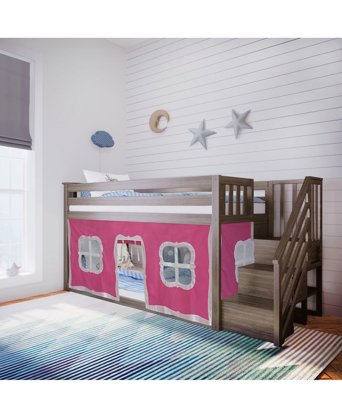 Click here for Max & Lily Twin Low Bunk Bed with Staircase and Cu... prices