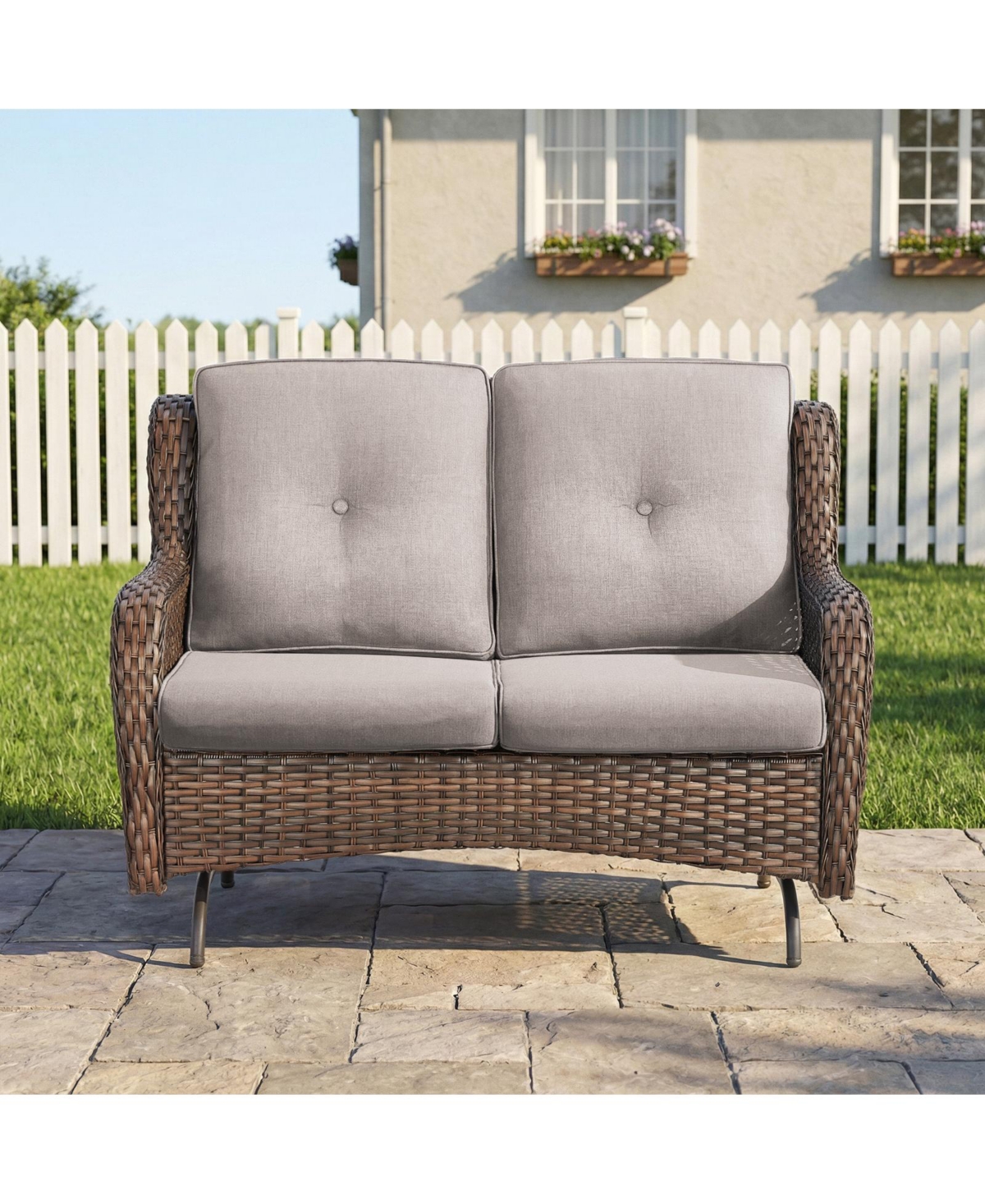 Click here for Pocassy 2-Person Wicker Outdoor Patio Glider Couch... prices