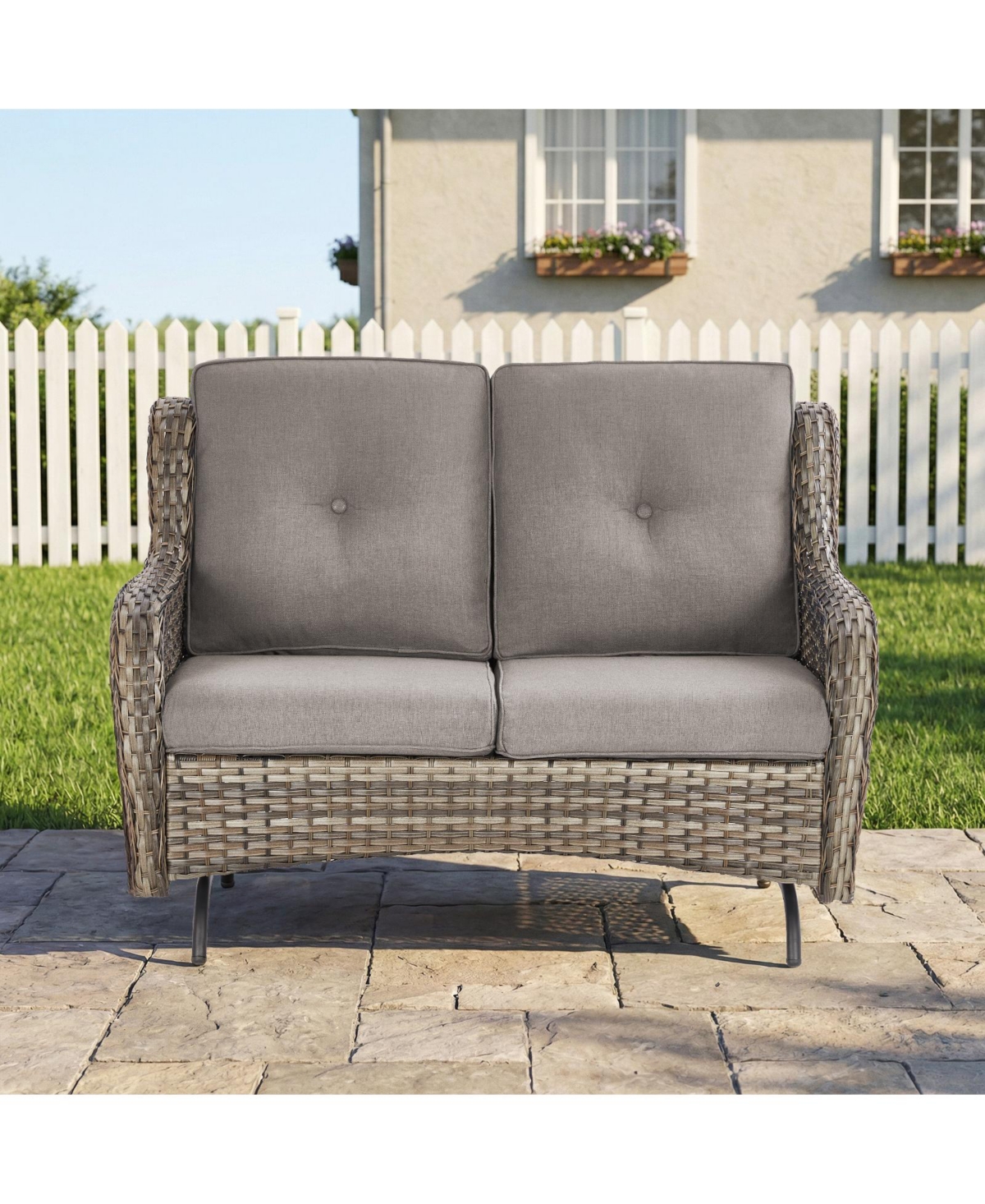 Click here for Pocassy 2-Person Wicker Outdoor Patio Glider Couch... prices