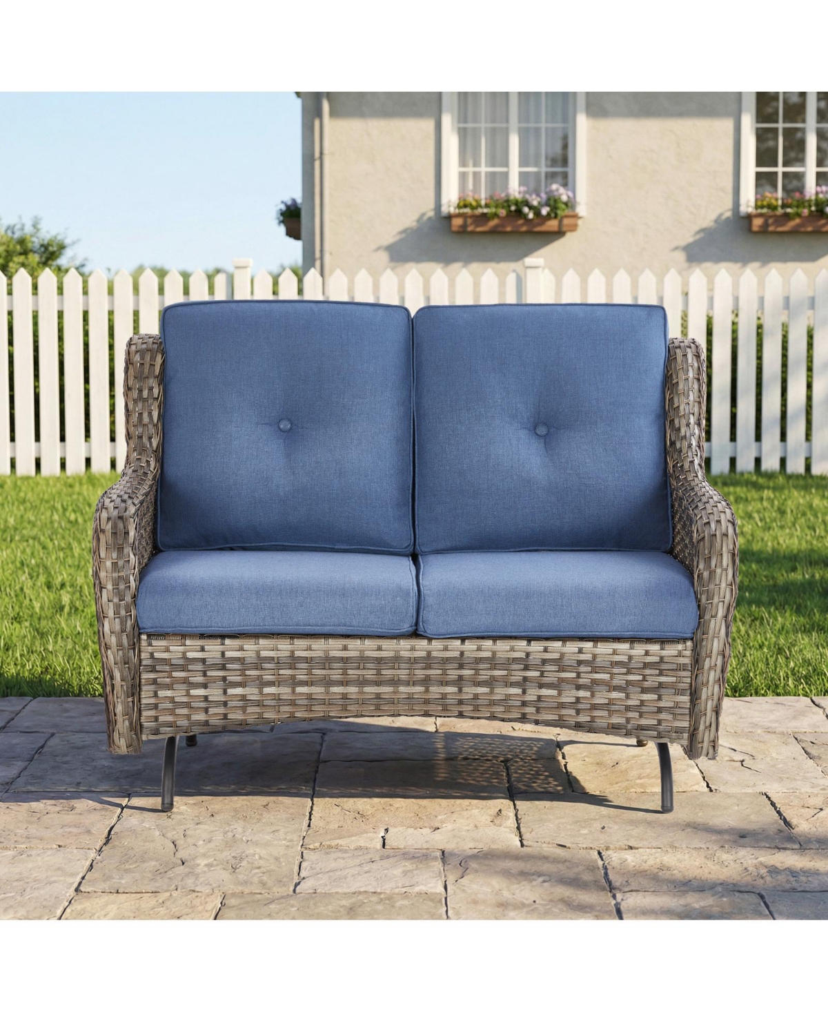 Click here for Pocassy 2-Person Wicker Outdoor Patio Glider Couch... prices