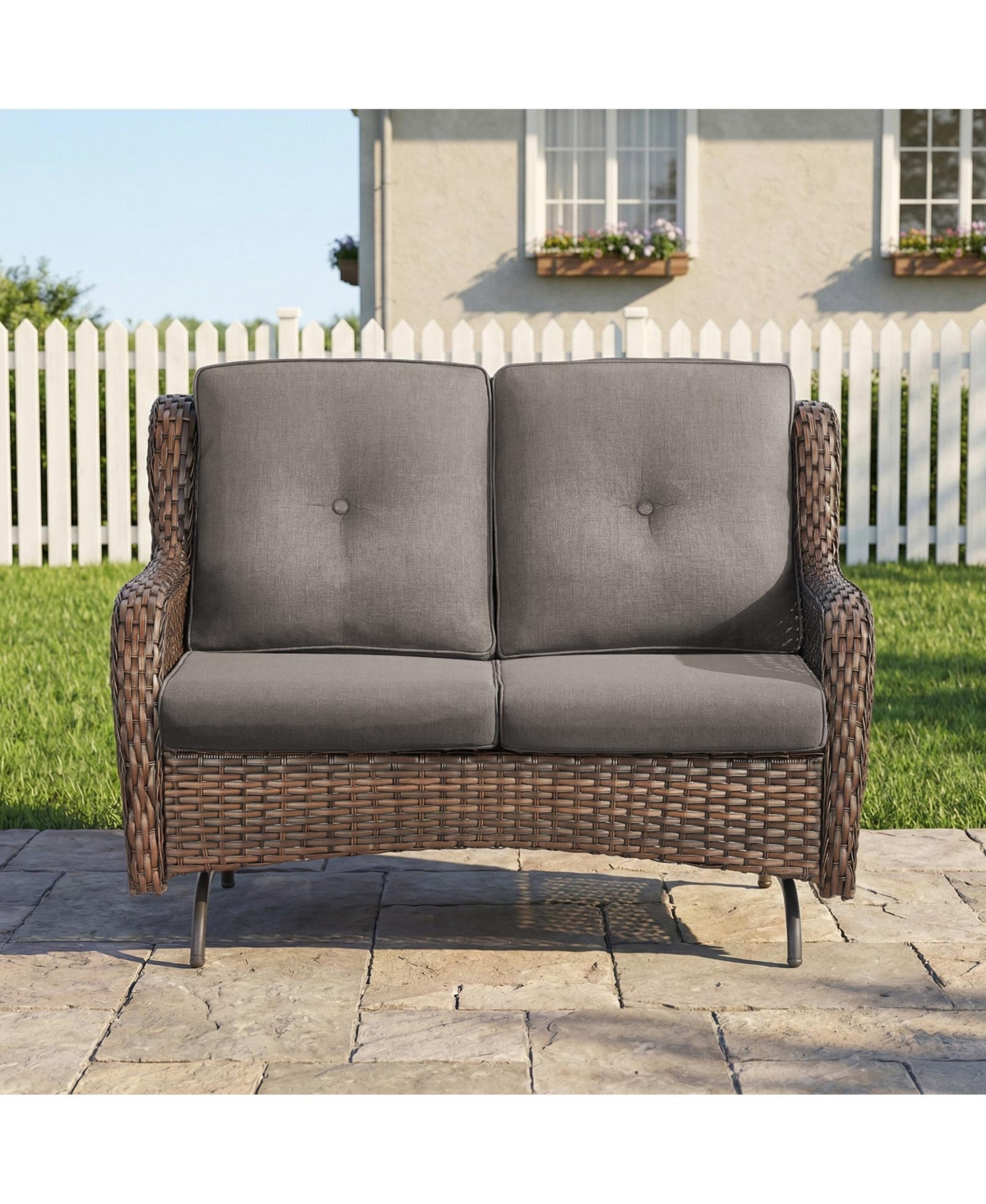 Click here for Pocassy 2-Person Wicker Outdoor Patio Glider Couch... prices