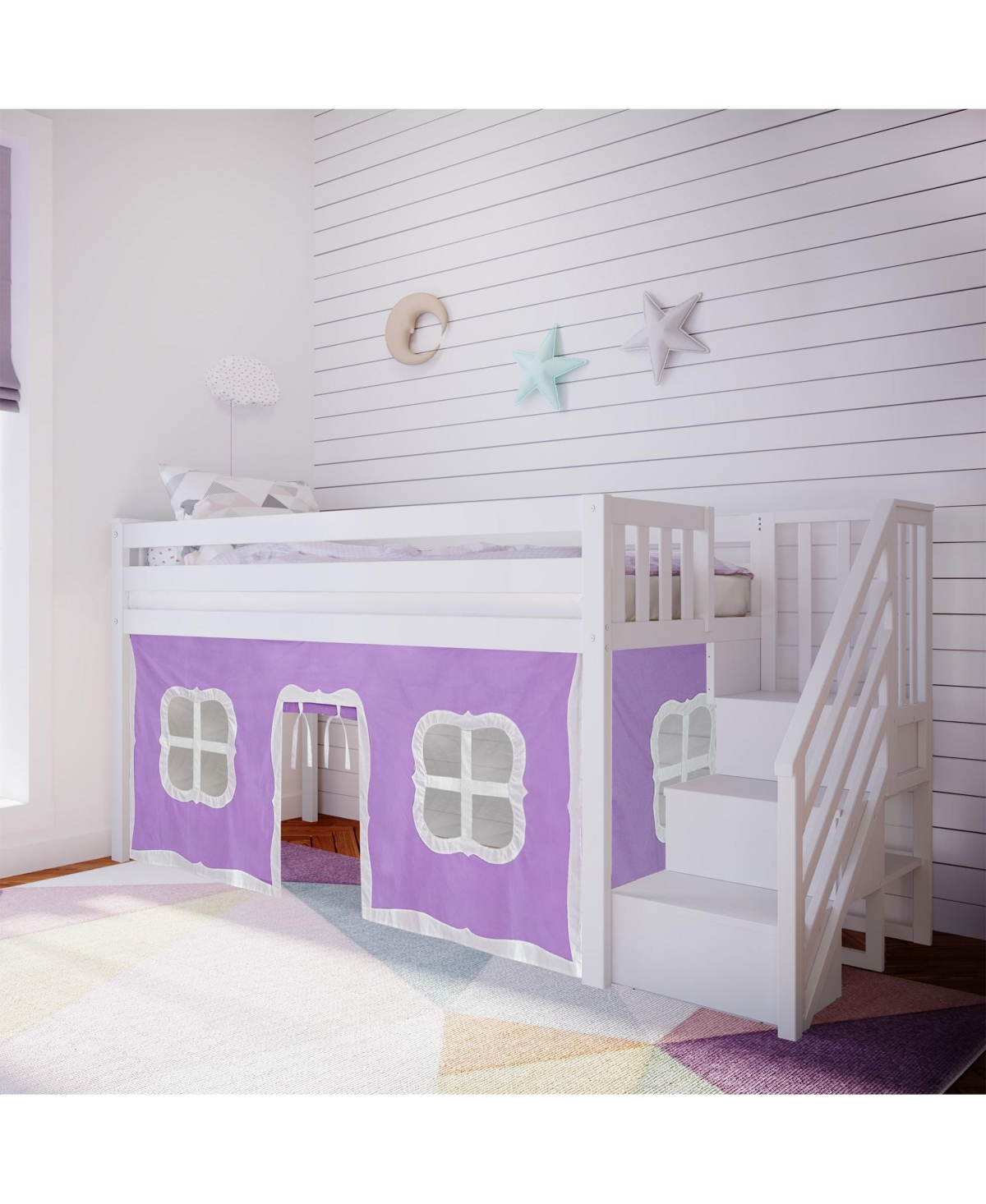 Click here for Max & Lily Twin Low Loft with Stairs and Curtains... prices