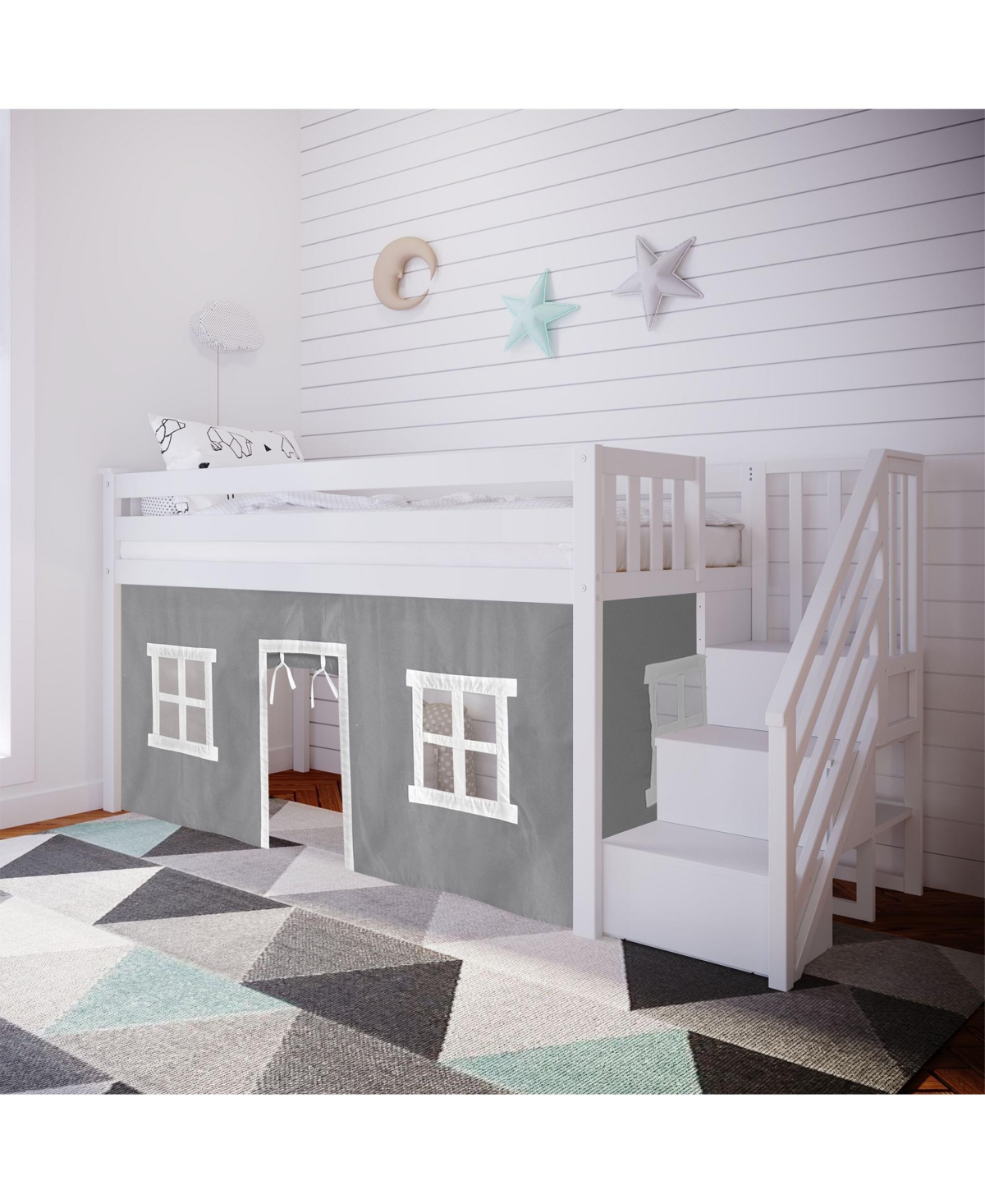 Click here for Max & Lily Twin Low Loft with Stairs and Curtains... prices