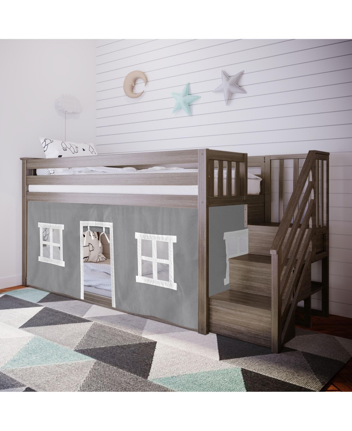 Click here for Max & Lily Twin Low Loft with Stairs and Curtains... prices