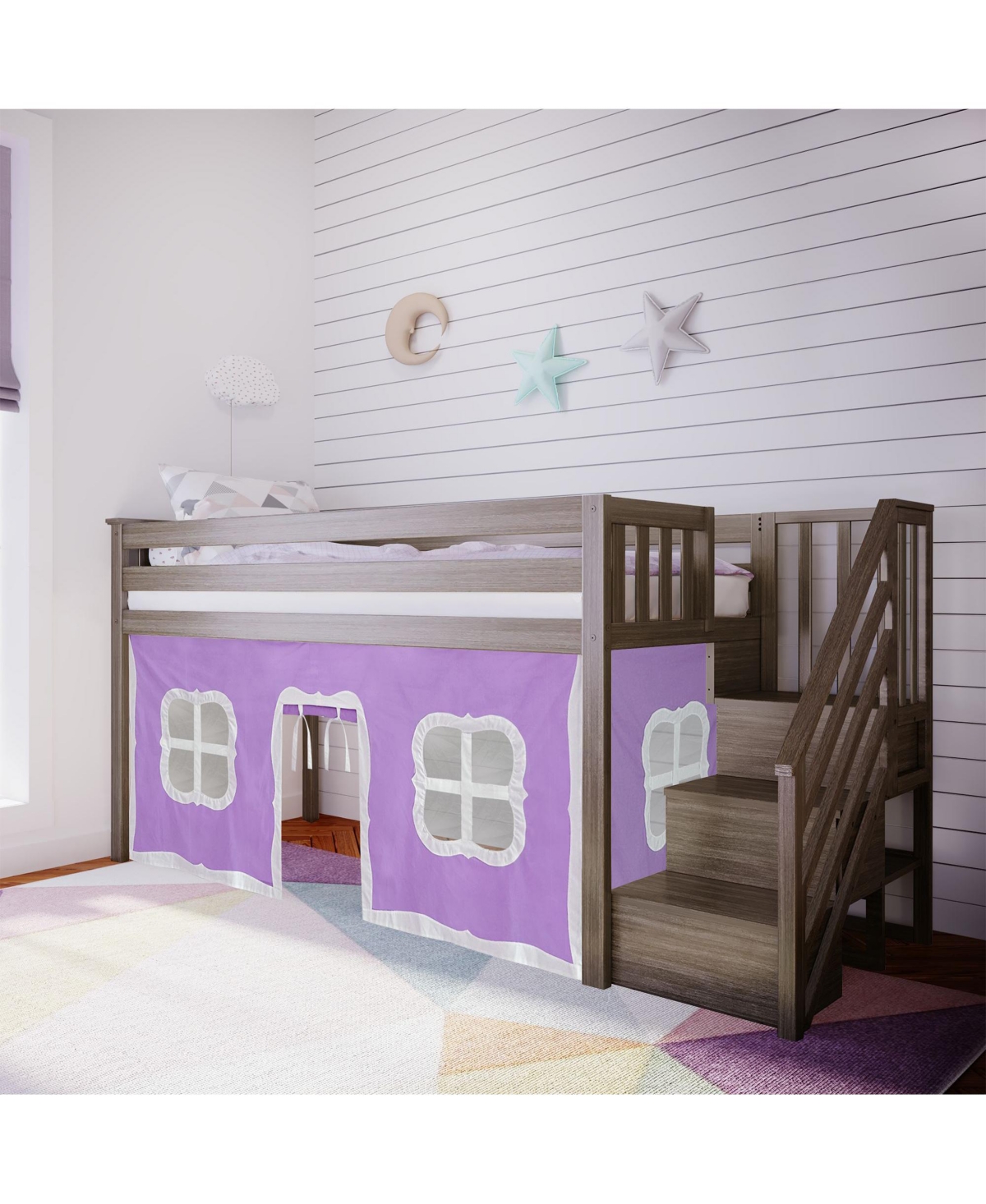 Click here for Max & Lily Twin Low Loft with Stairs and Curtains... prices