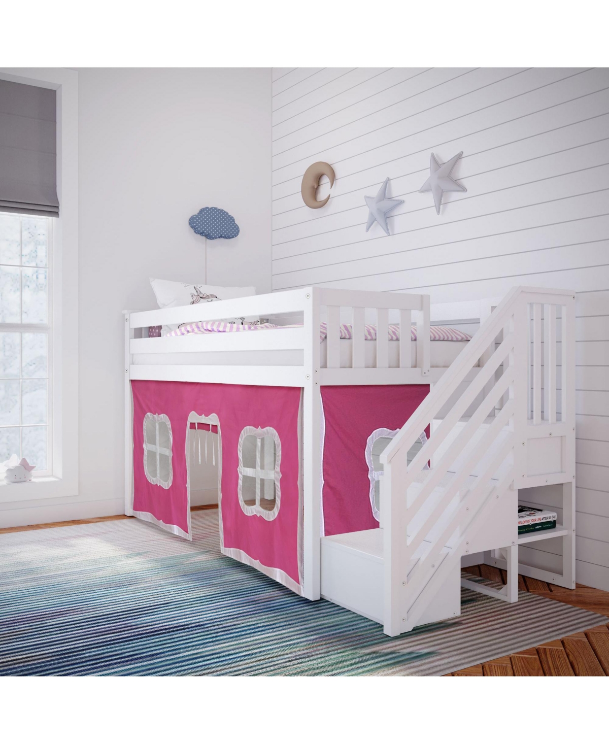 Click here for Max & Lily Twin Low Loft with Stairs and Curtains... prices