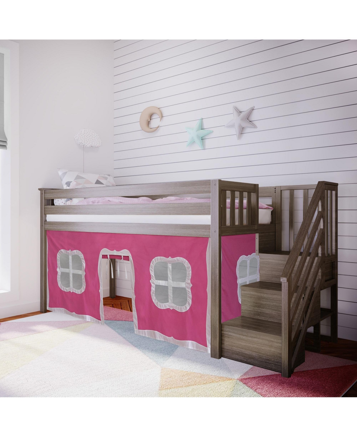 Click here for Max & Lily Twin Low Loft with Stairs and Curtains... prices