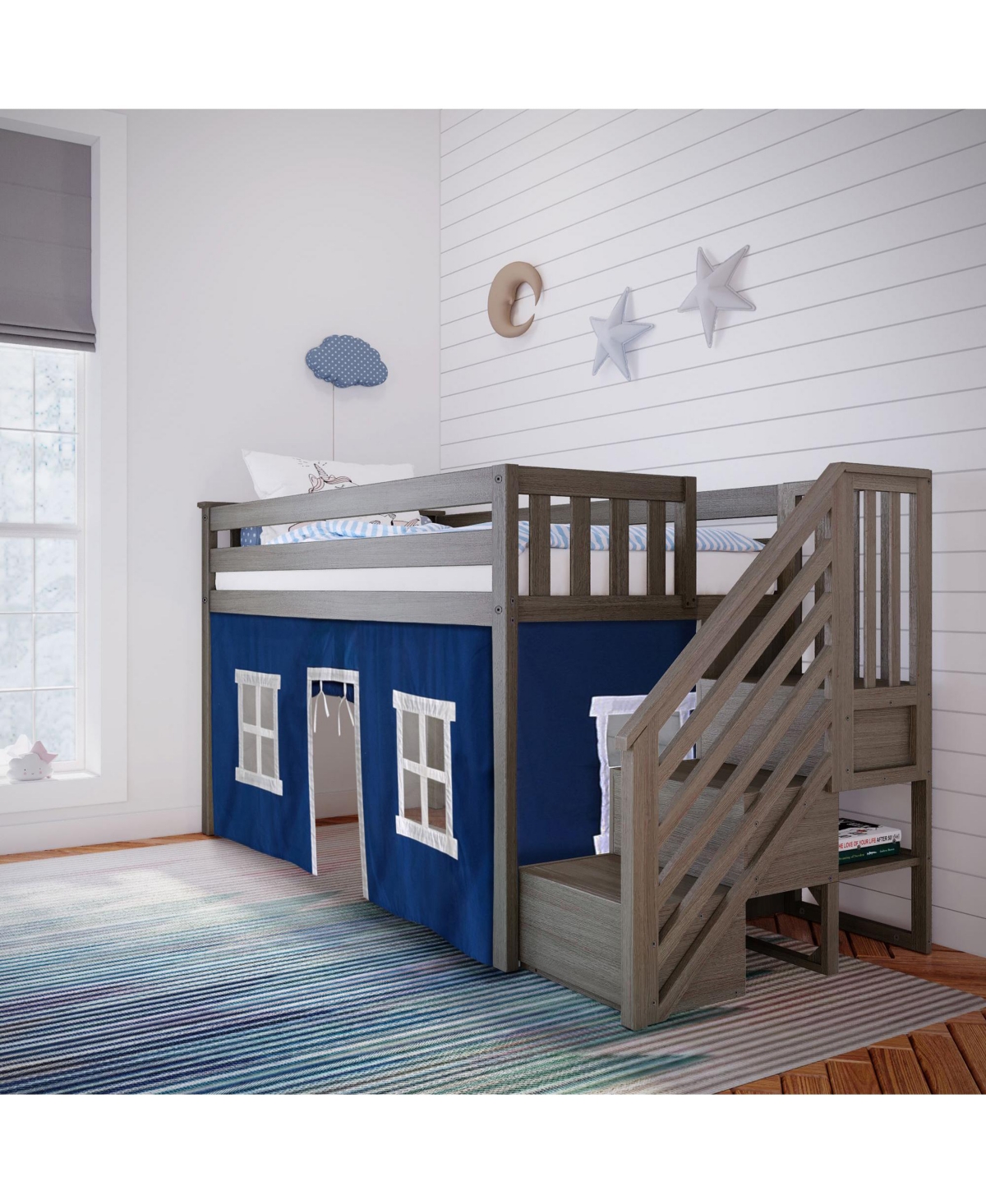 Click here for Max & Lily Twin Low Loft with Stairs and Curtains... prices