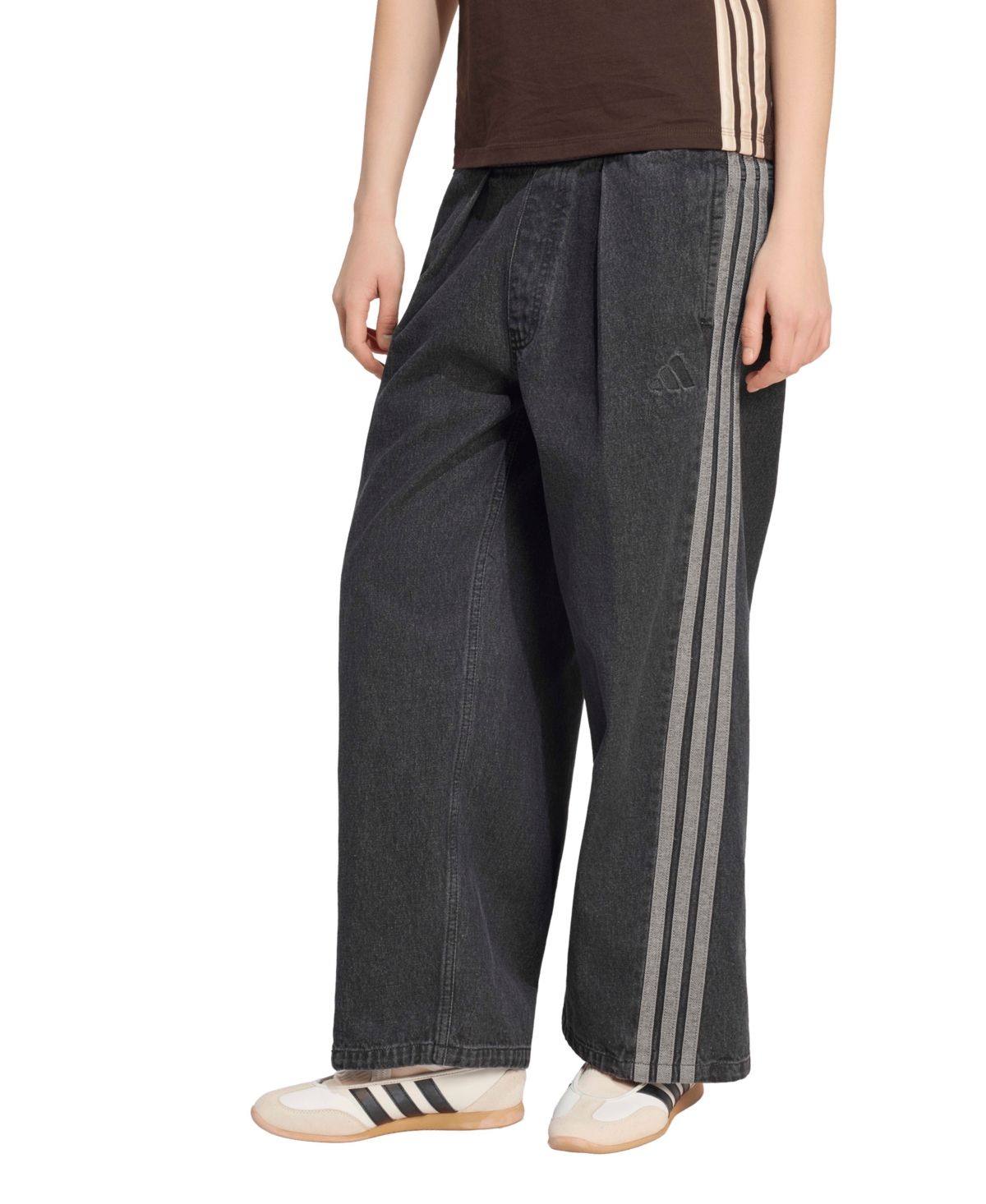 Click here for adidas Womens Stadium Washed Denim Loose-Fit Pants... prices