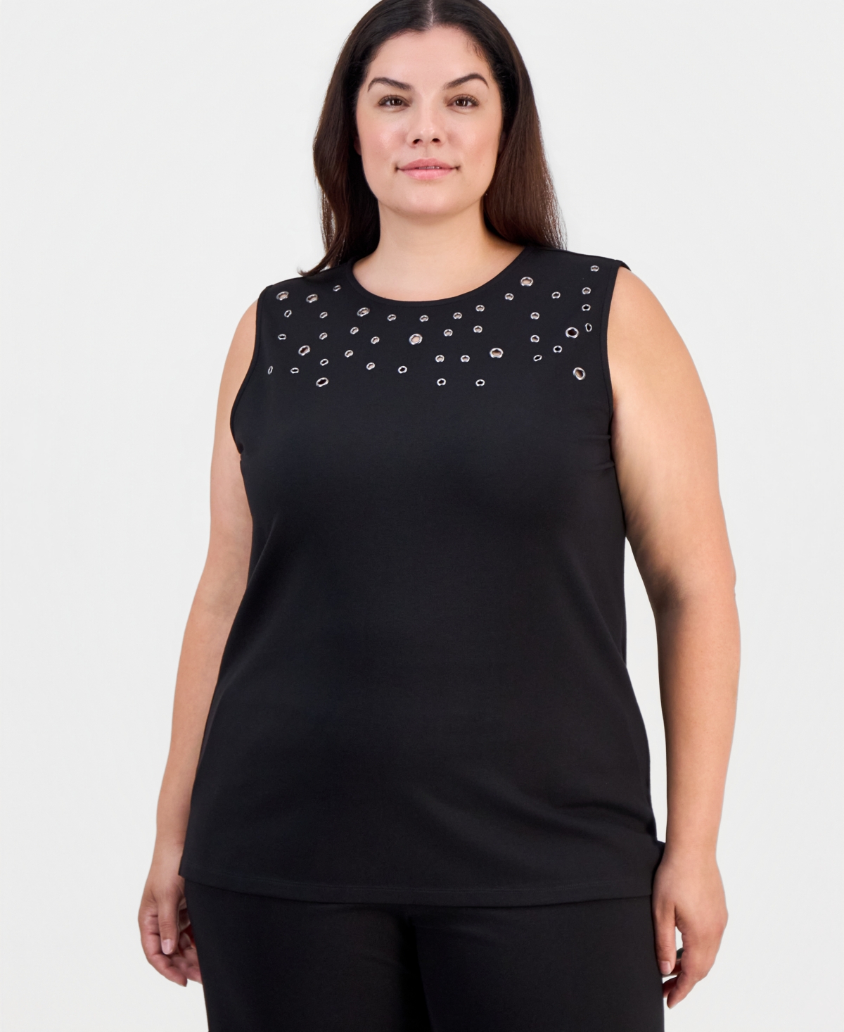 Click here for Anne Klein Plus Size Sleeveless Grommeted Top - An... prices