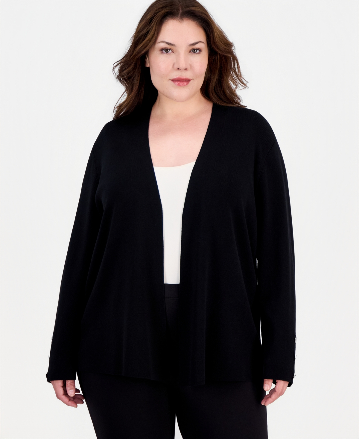 Click here for Anne Klein Essentials Plus Size Collarless Open-Fr... prices