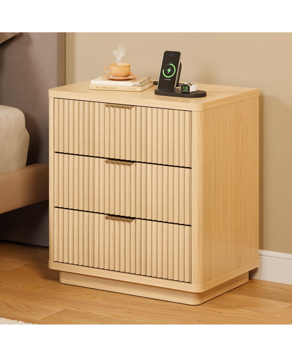 Click here for homfan Modern Bedside Cabinet with 3 Drawers and B... prices