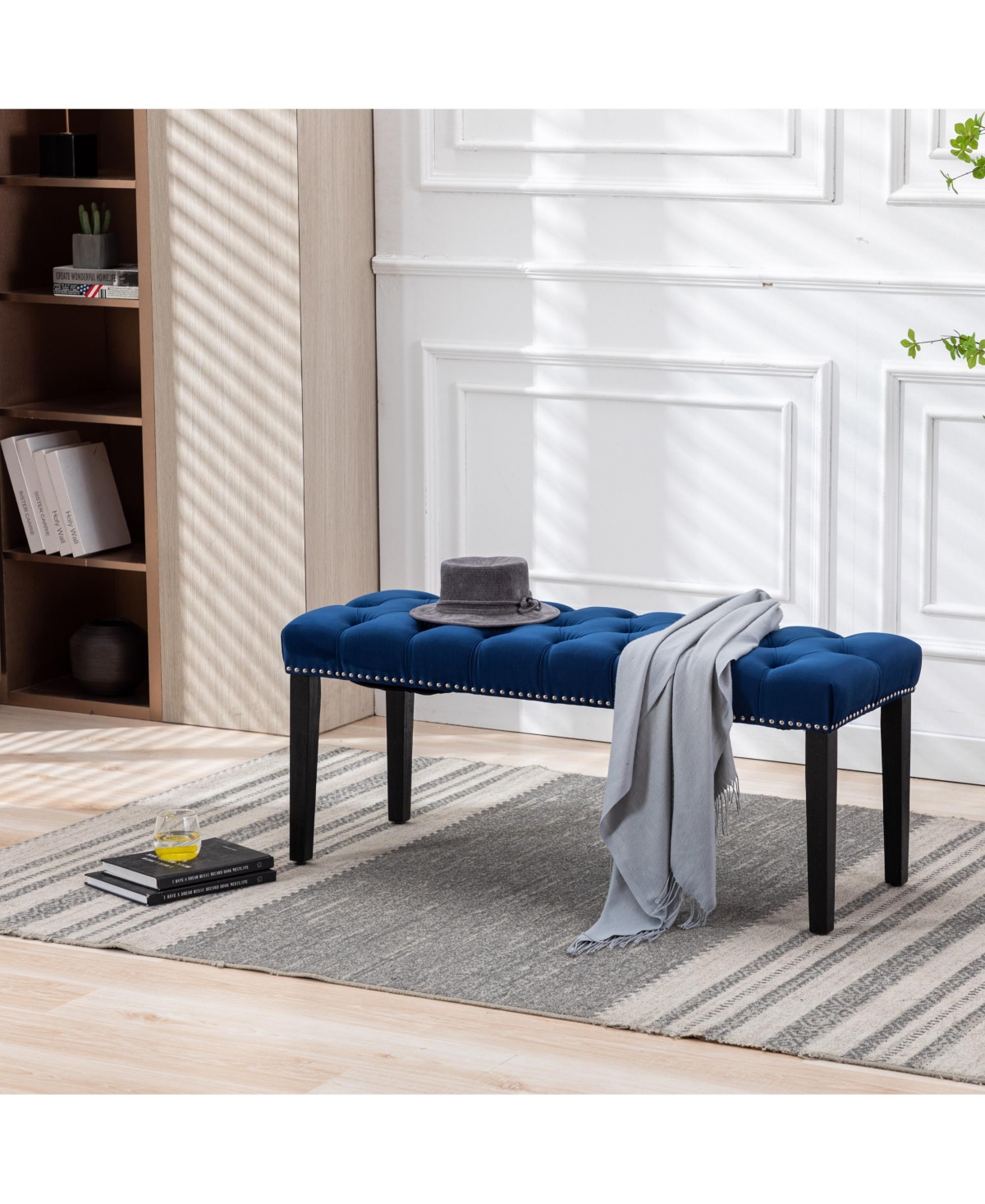 Click here for Flynama Velvet Tufted Ottoman Bench - Blue prices