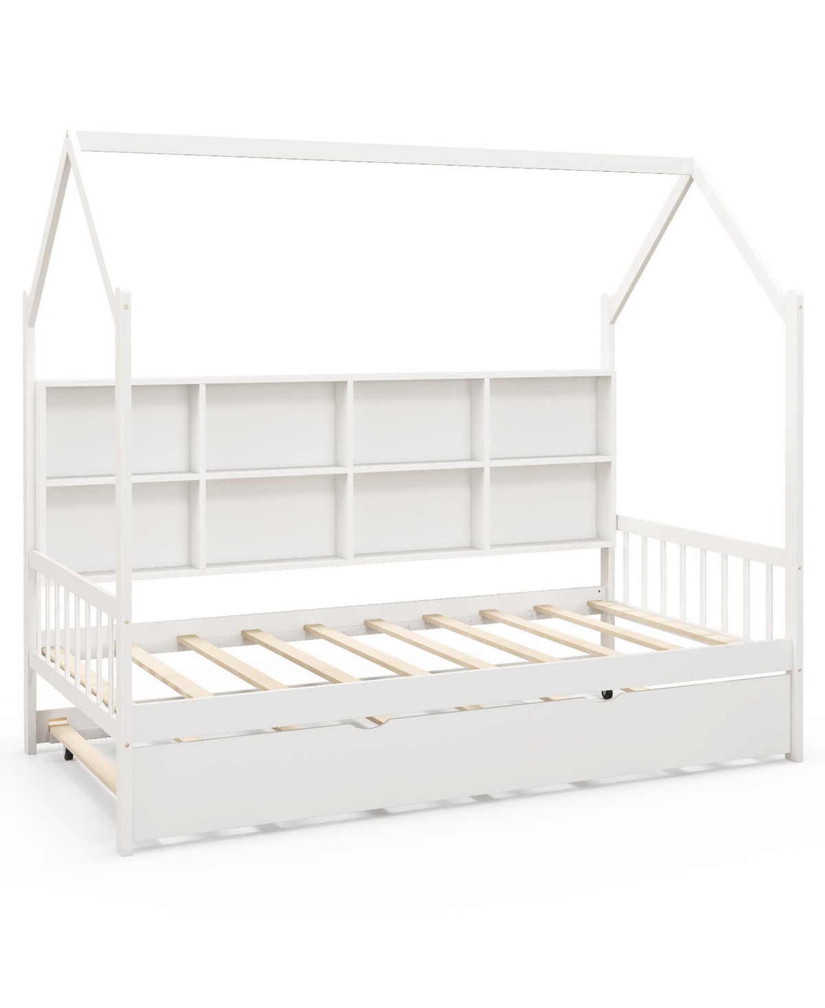 Click here for Gymax Twin House Daybed with Trundle Wooden Bed 8... prices