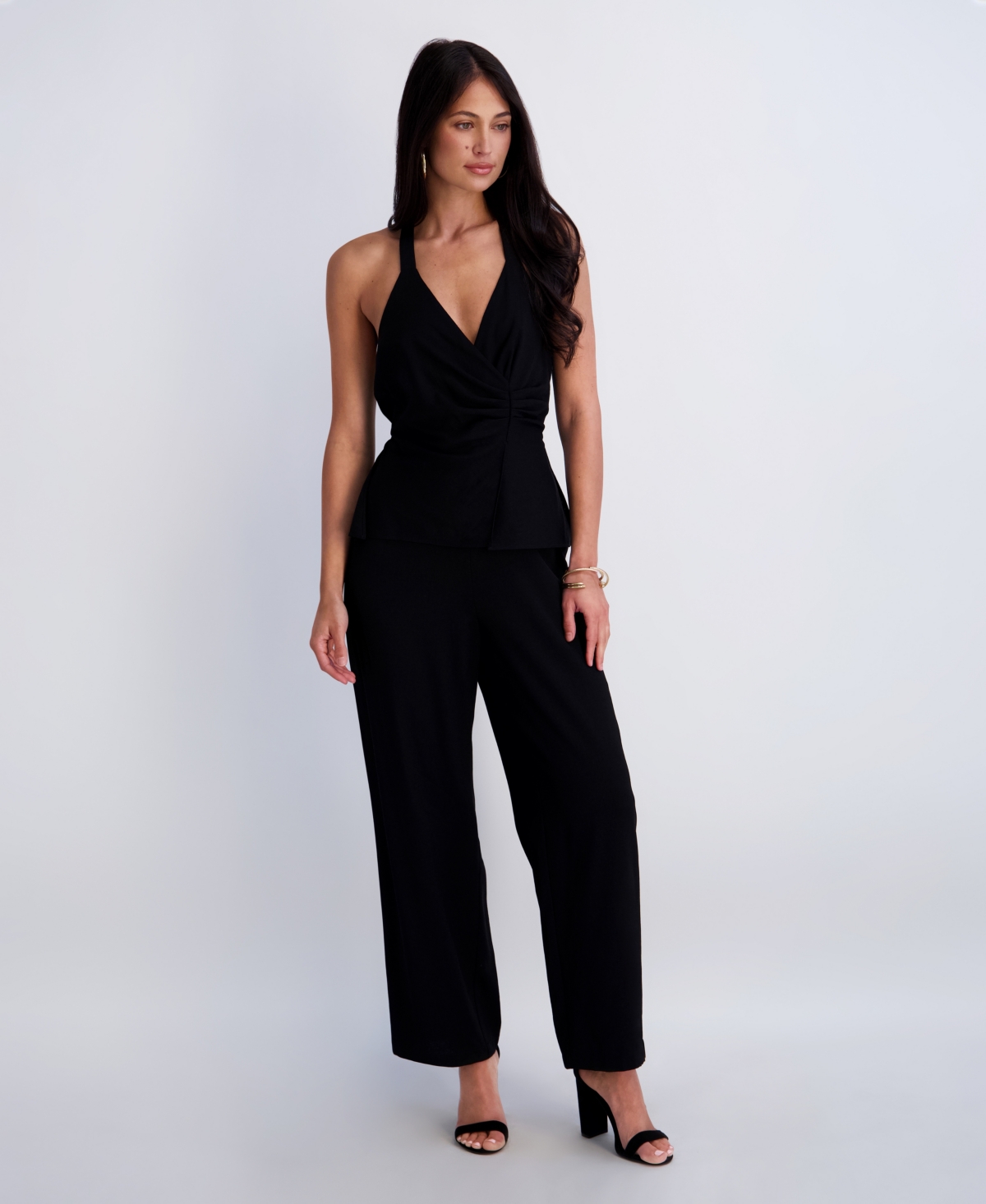 Click here for Siena Womens Faux Linen Halter Jumpsuit - Black prices