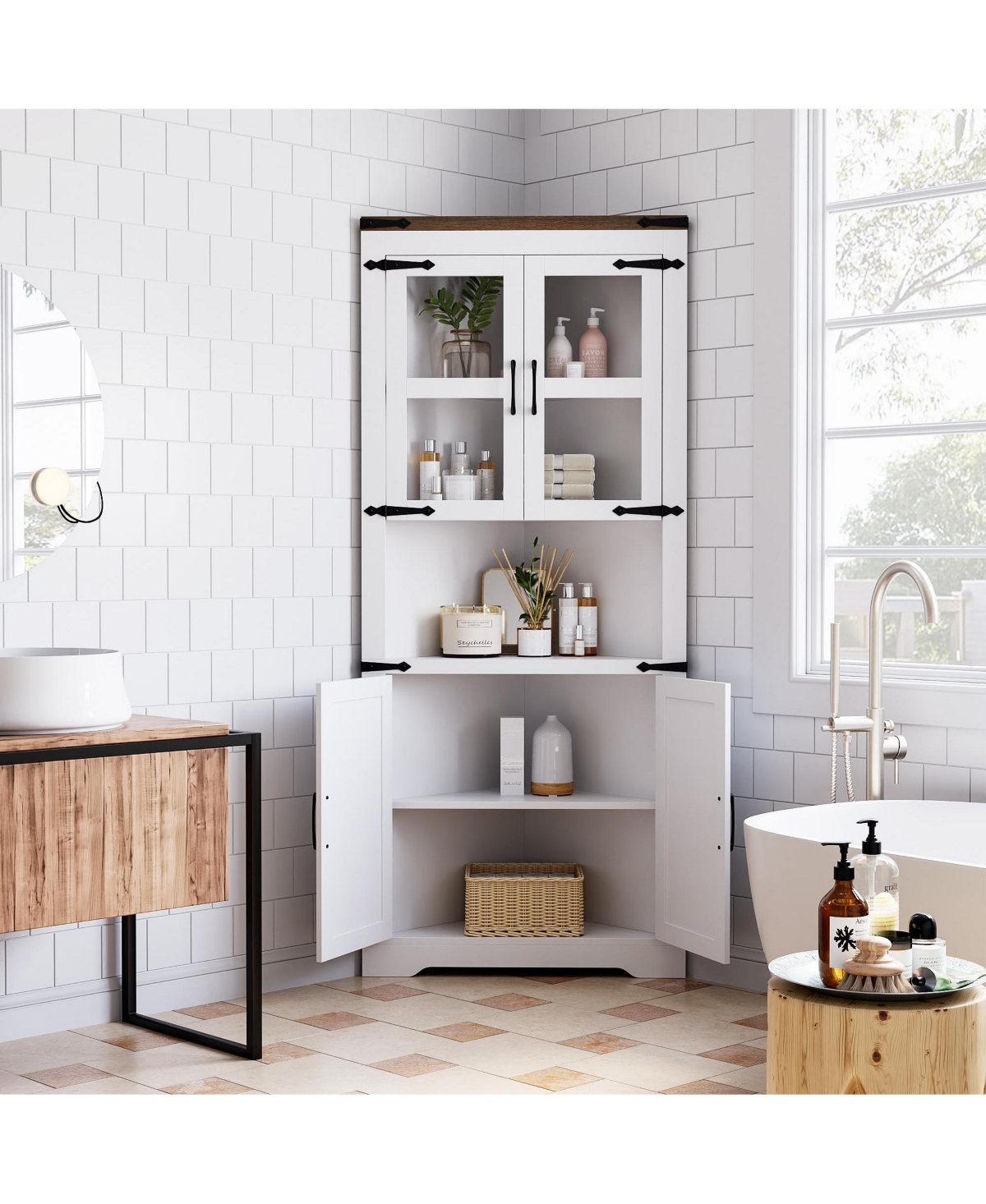Click here for homfan Farmhouse Corner Cabinet with Glass Door an... prices